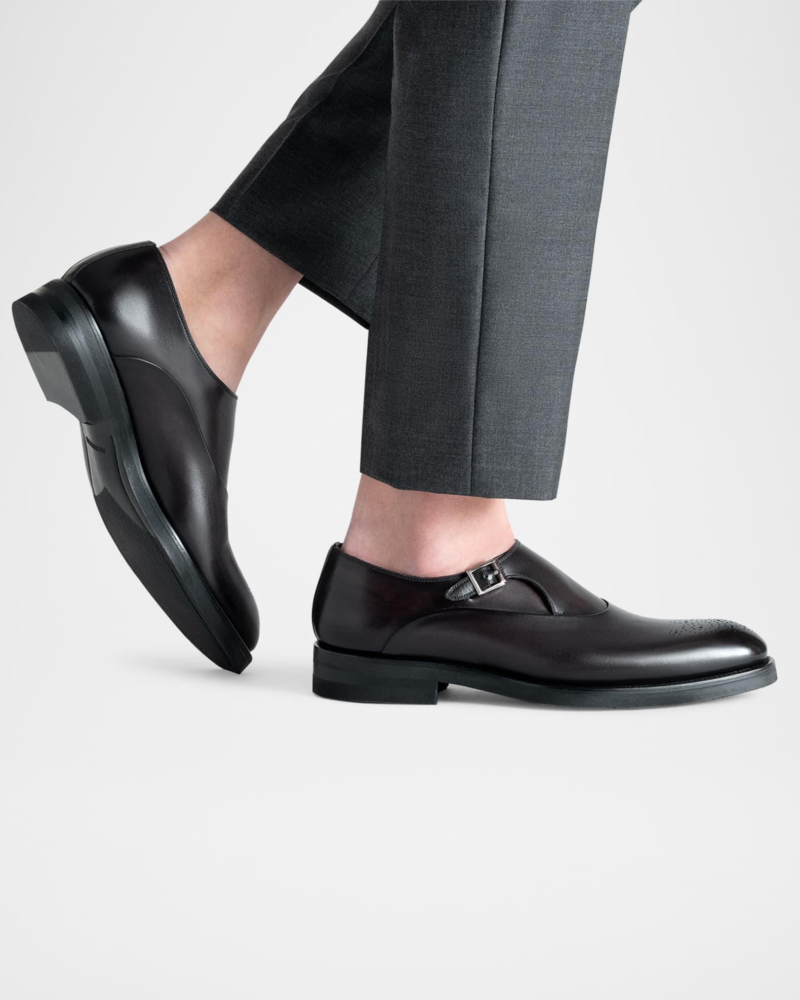 Magnanni Men's Orlay Brogue Leather Monk Strap Loafers | Neiman Marcus