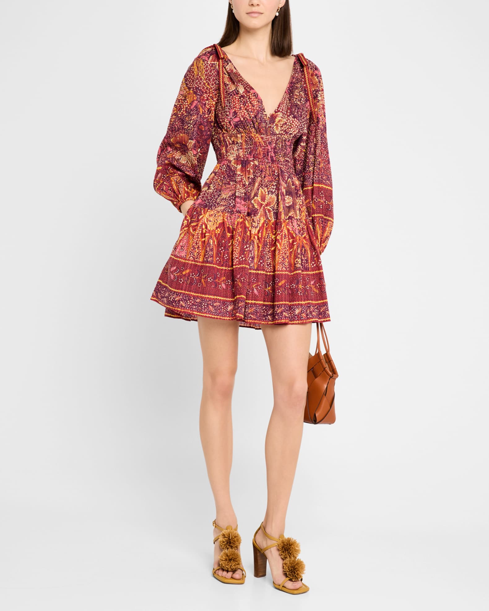 Ulla Johnson Anika V-Neck Long-Sleeve Mini Dress | Neiman Marcus