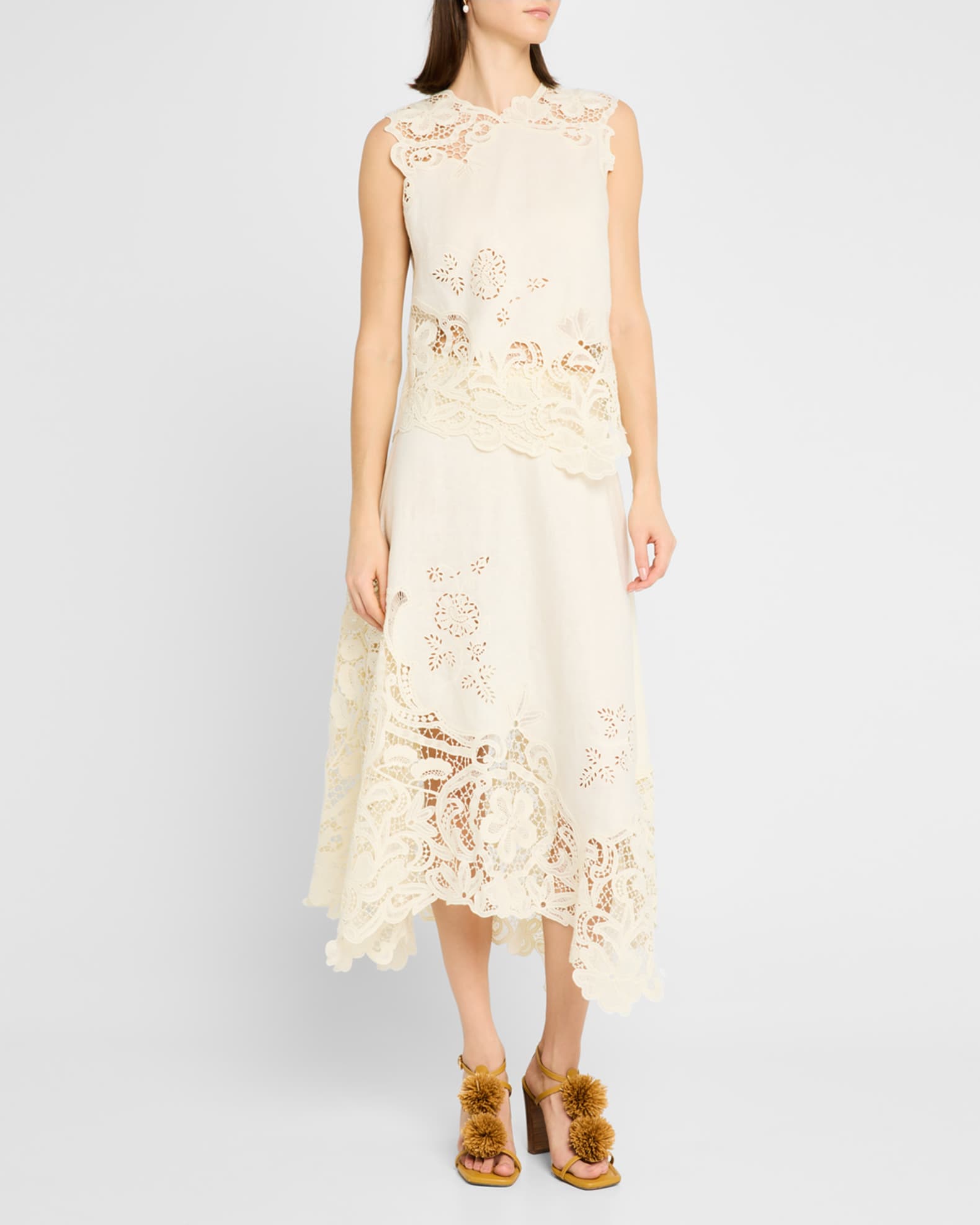 Ulla Johnson Rae Lace Linen Midi Skirt | Neiman Marcus