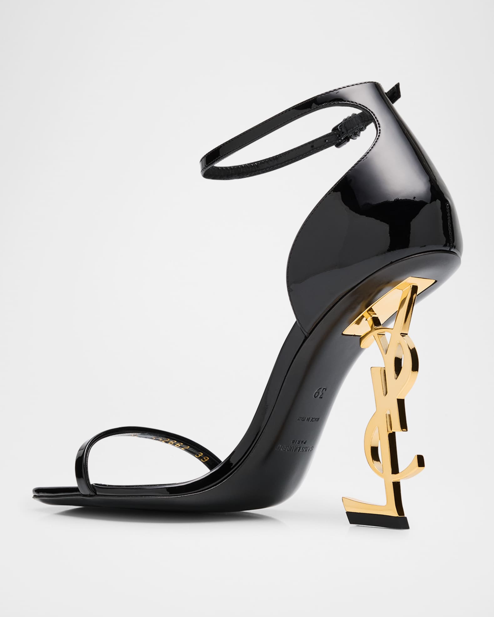 Saint Laurent 110mm Opyum YSL Patent Leather Sandals with Golden ...