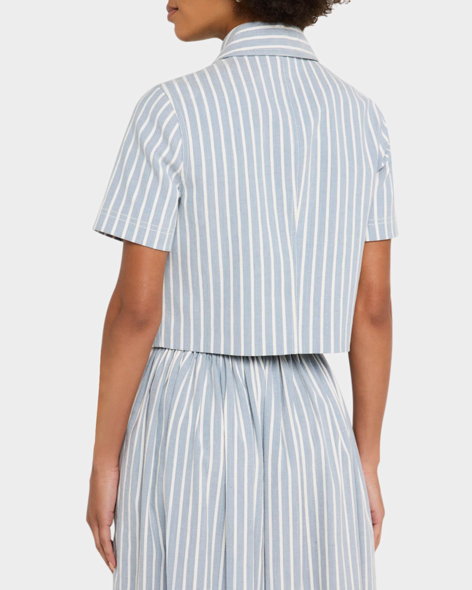 Adam Lippes Marseille Hickory Striped Denim Crop Shirt Jacket | Neiman ...