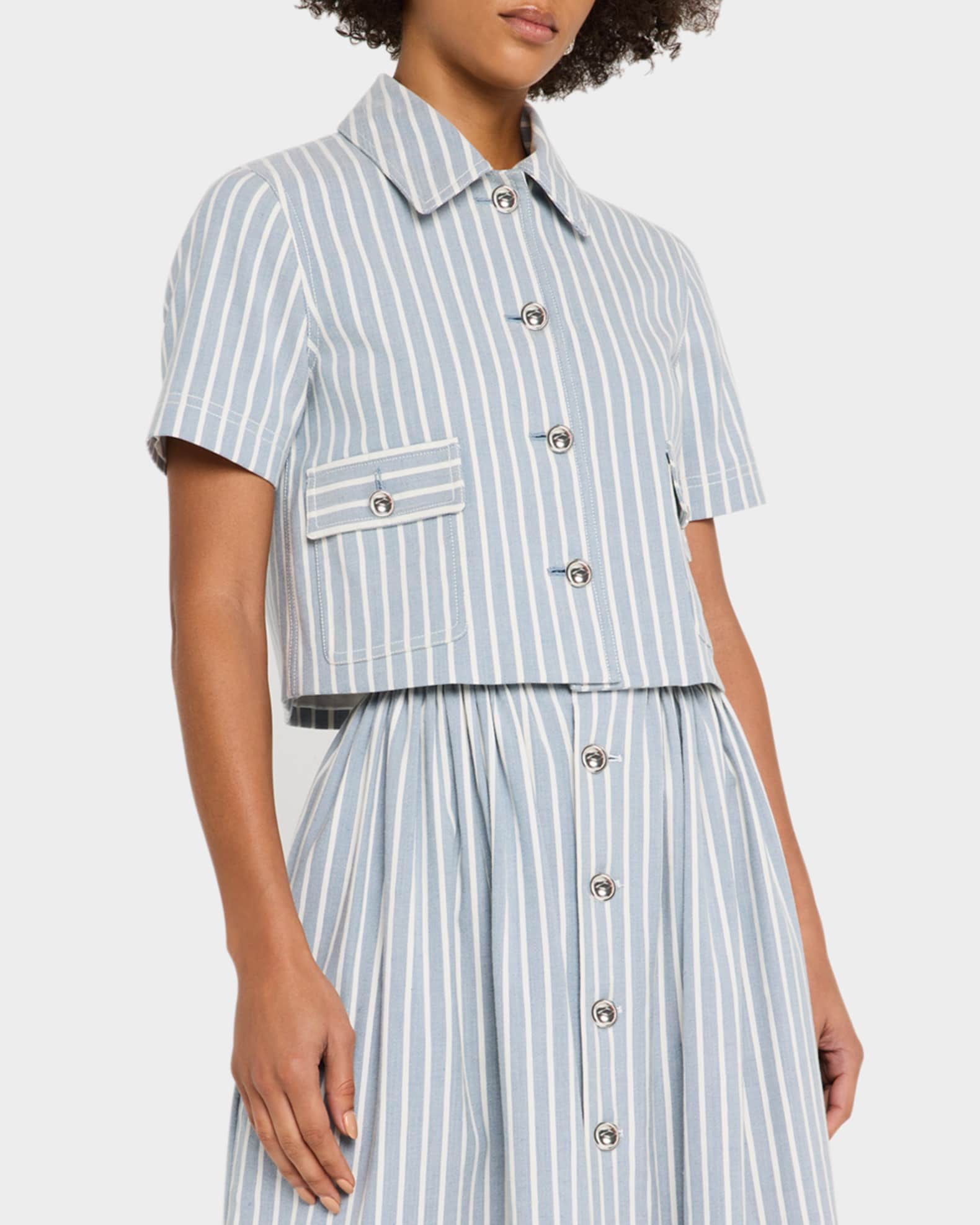 Adam Lippes Marseille Hickory Striped Denim Crop Shirt Jacket | Neiman ...