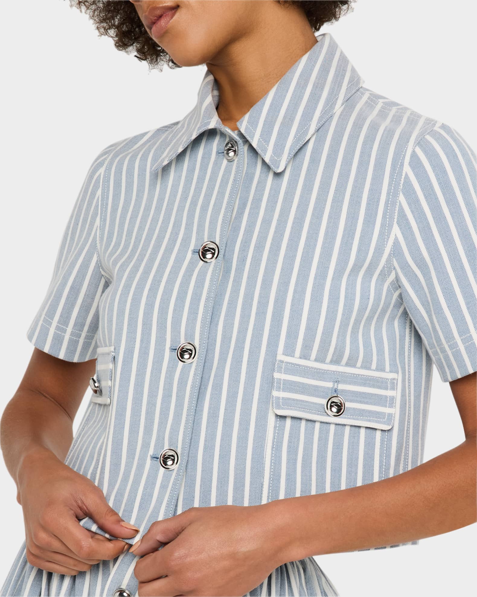Adam Lippes Marseille Hickory Striped Denim Crop Shirt Jacket | Neiman ...