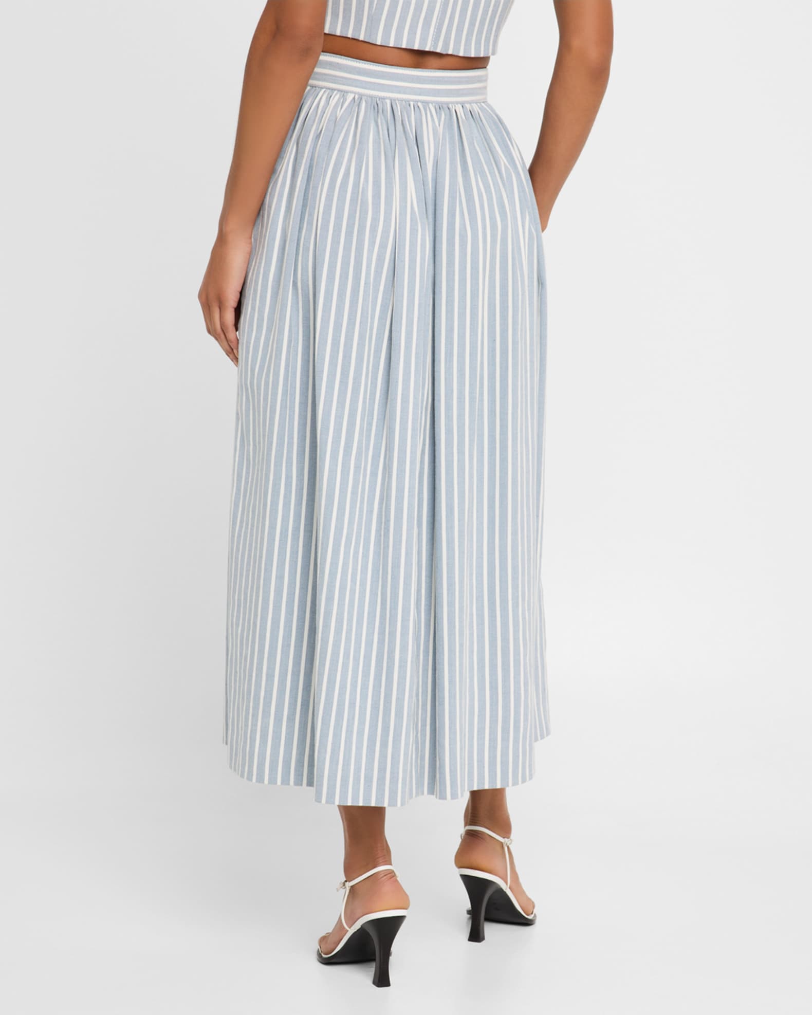 Adam Lippes Bryce Stripe Denim Button-Front Midi Skirt | Neiman Marcus