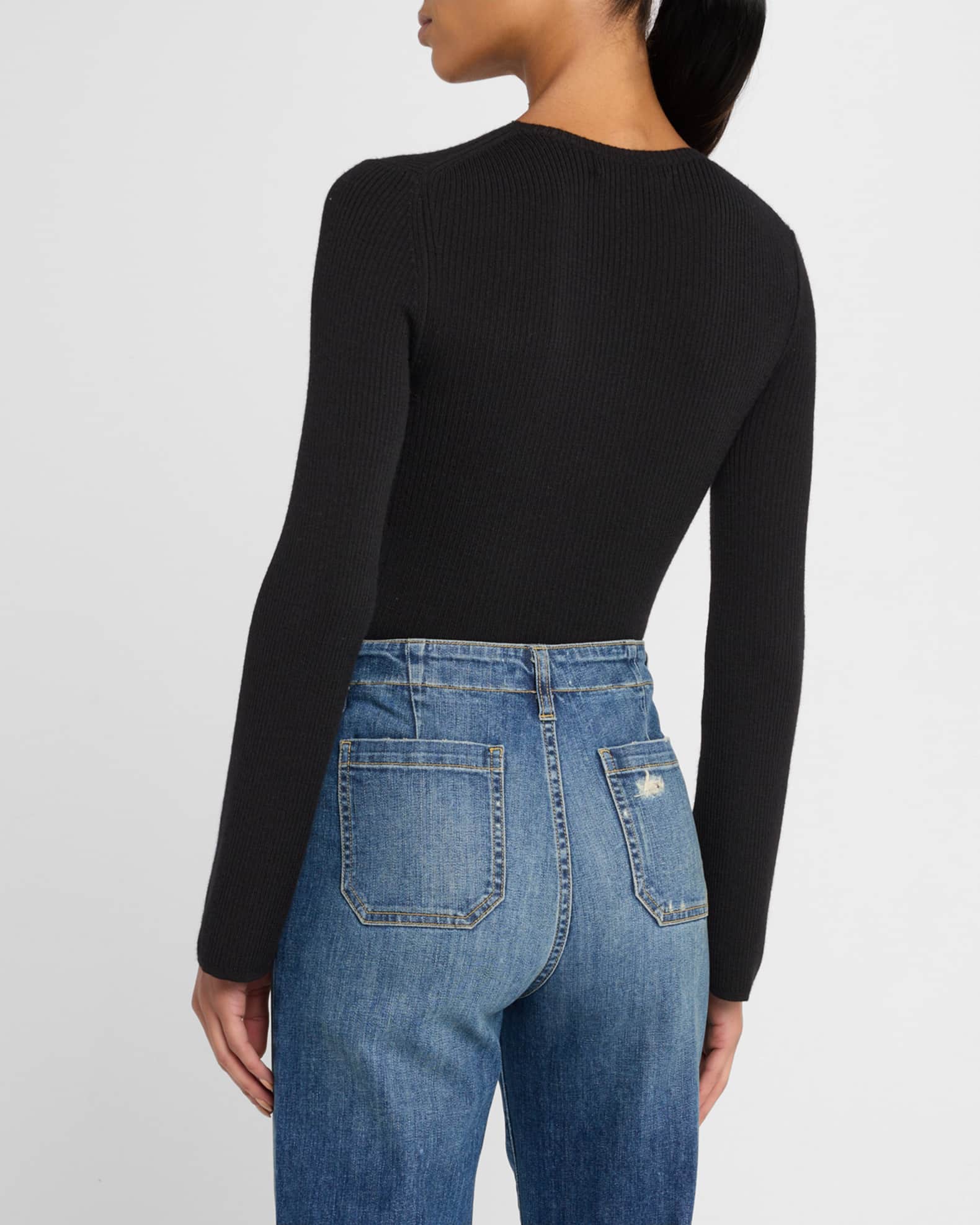 Nili Lotan Presley Ribbed Merino Wool Top | Neiman Marcus