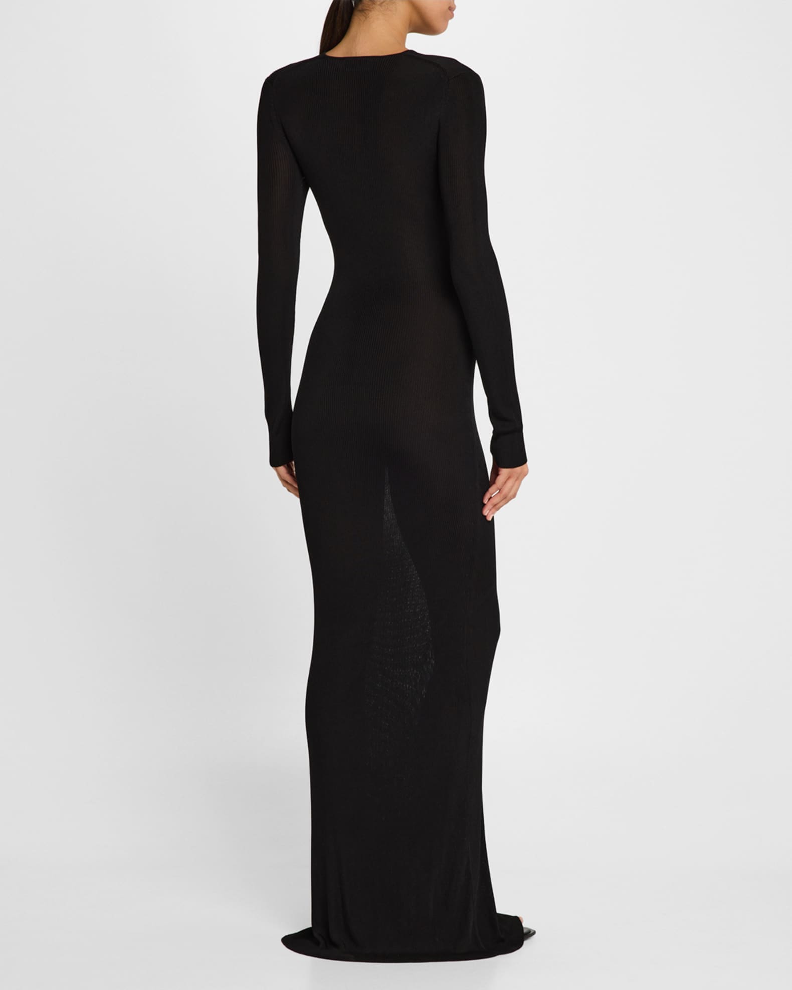 Nili Lotan Jean Plunging Long-Sleeve Rib Maxi Dress | Neiman Marcus
