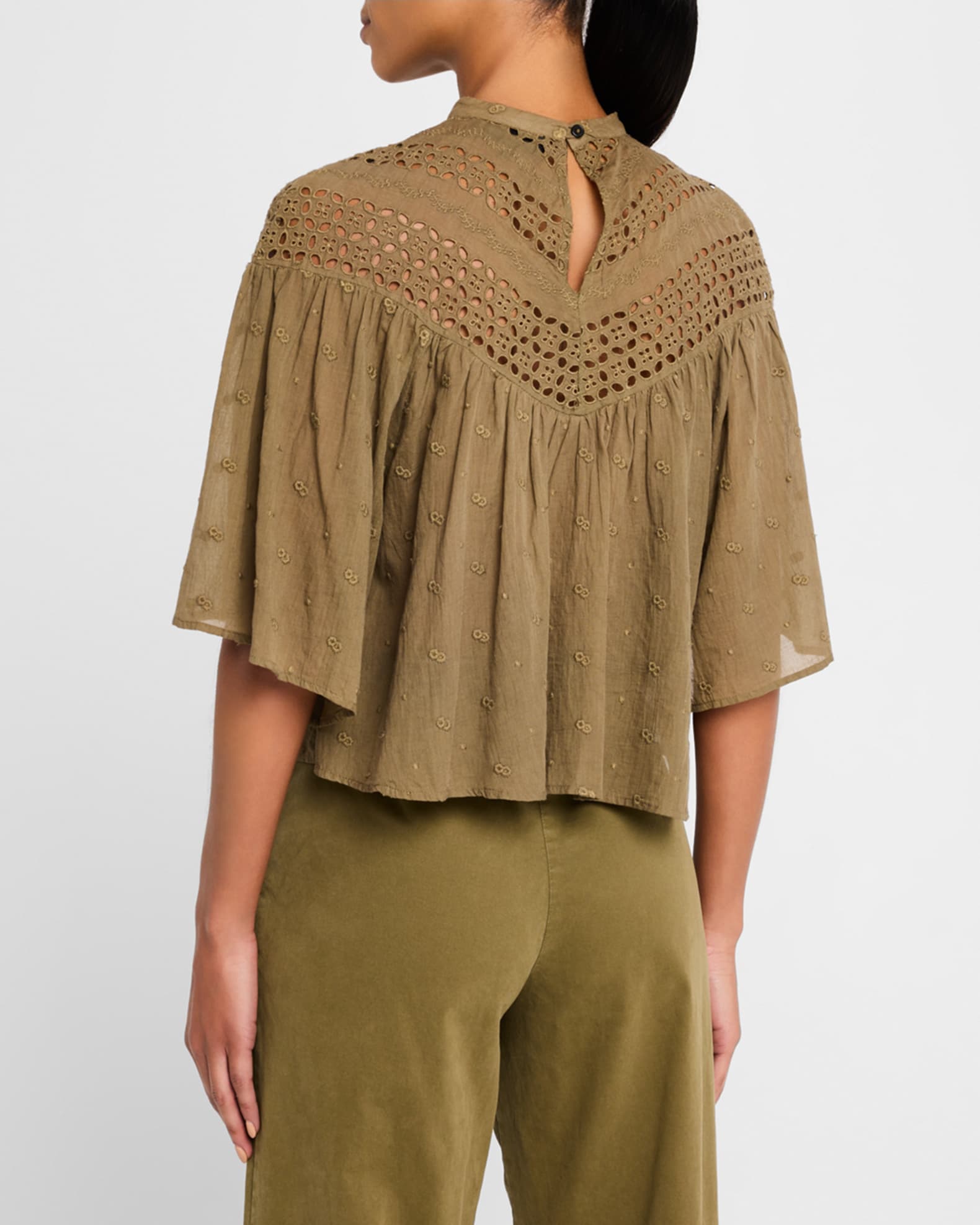 Nili Lotan Mikki Eyelet Yoke Washed Cotton Blouse | Neiman Marcus
