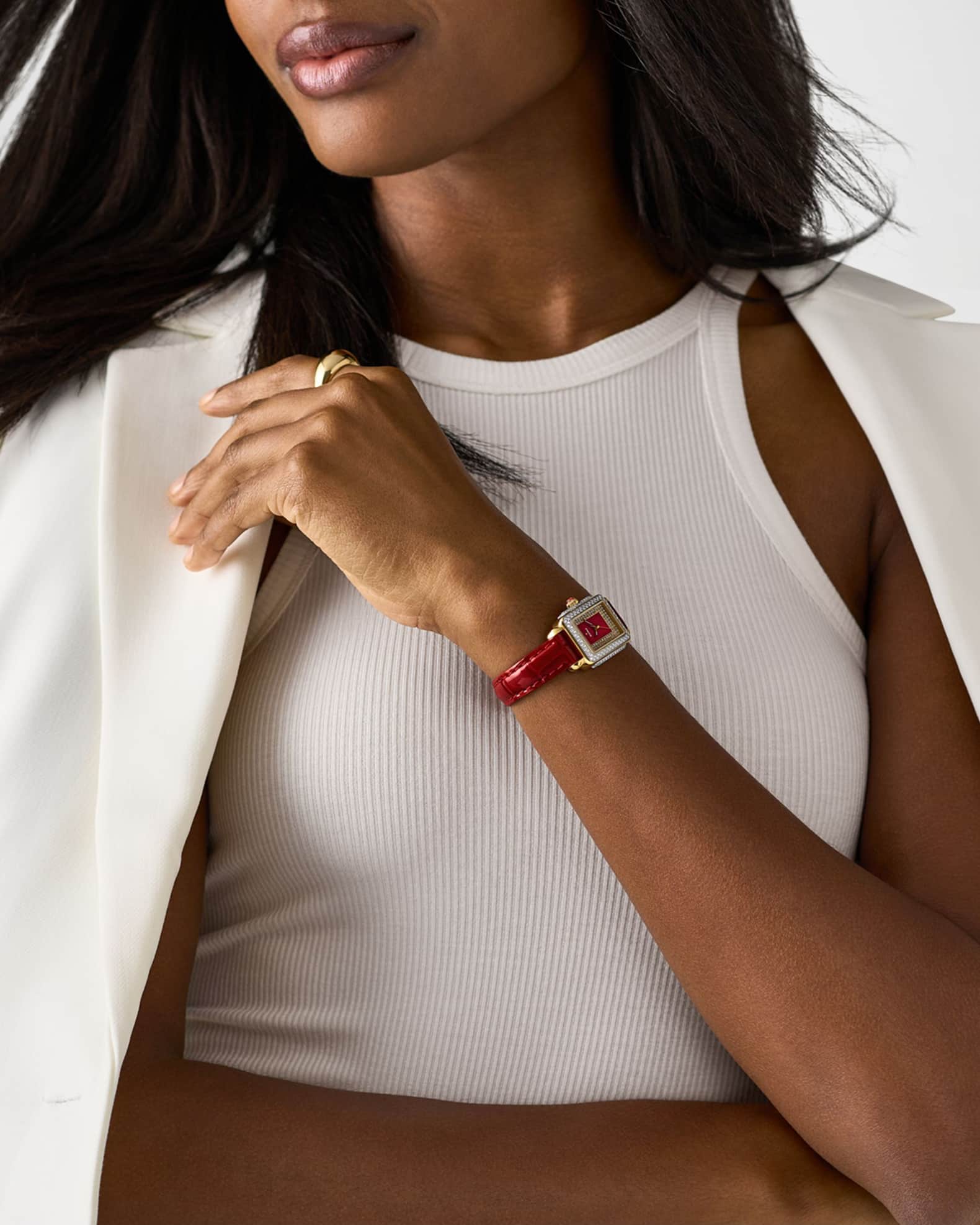 MICHELE Special Edition Deco Madison Red Mini Diamond Pavé Watch ...