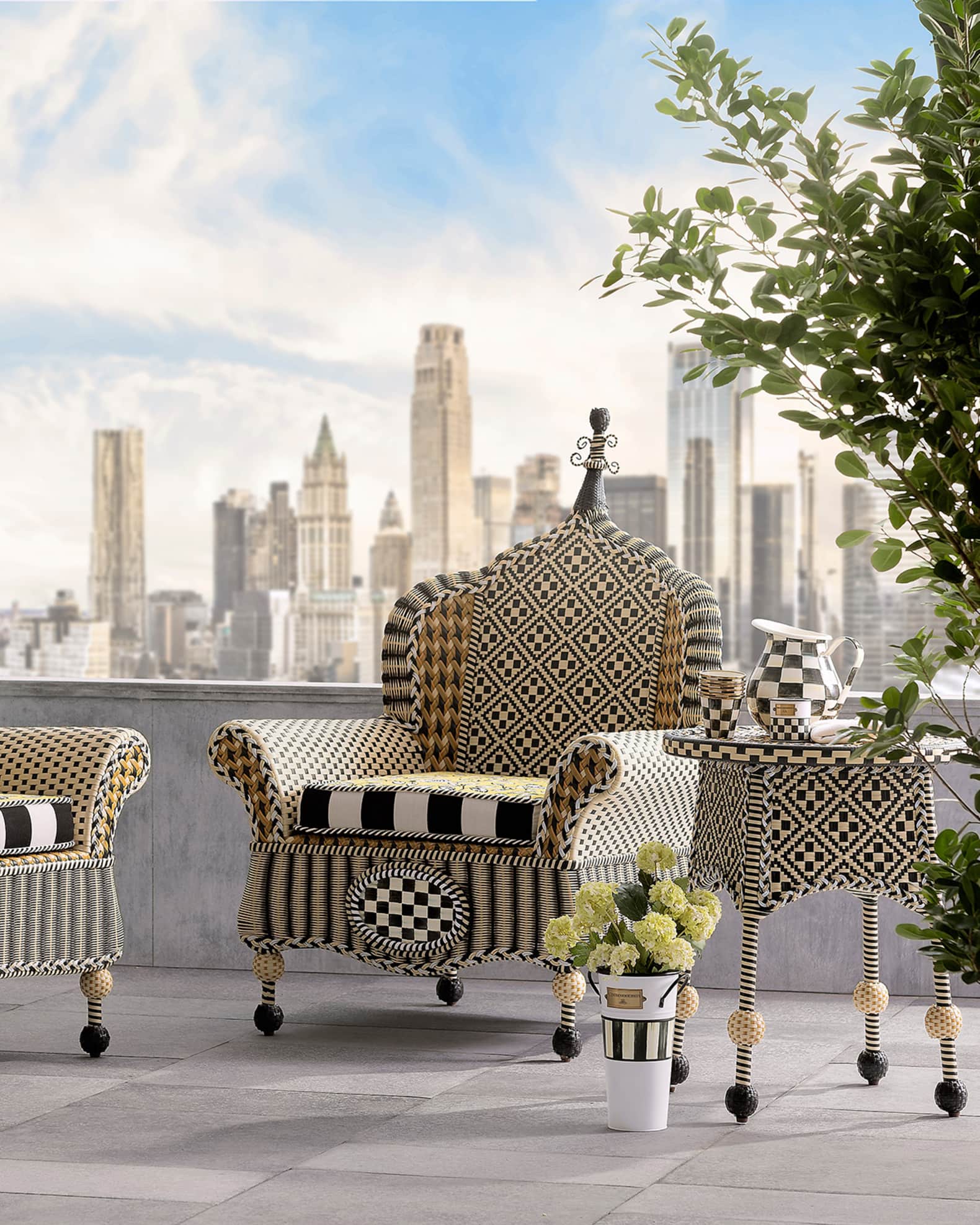 MacKenzie-Childs Queen Bee Courtyard Outdoor Wing Chair | Neiman Marcus