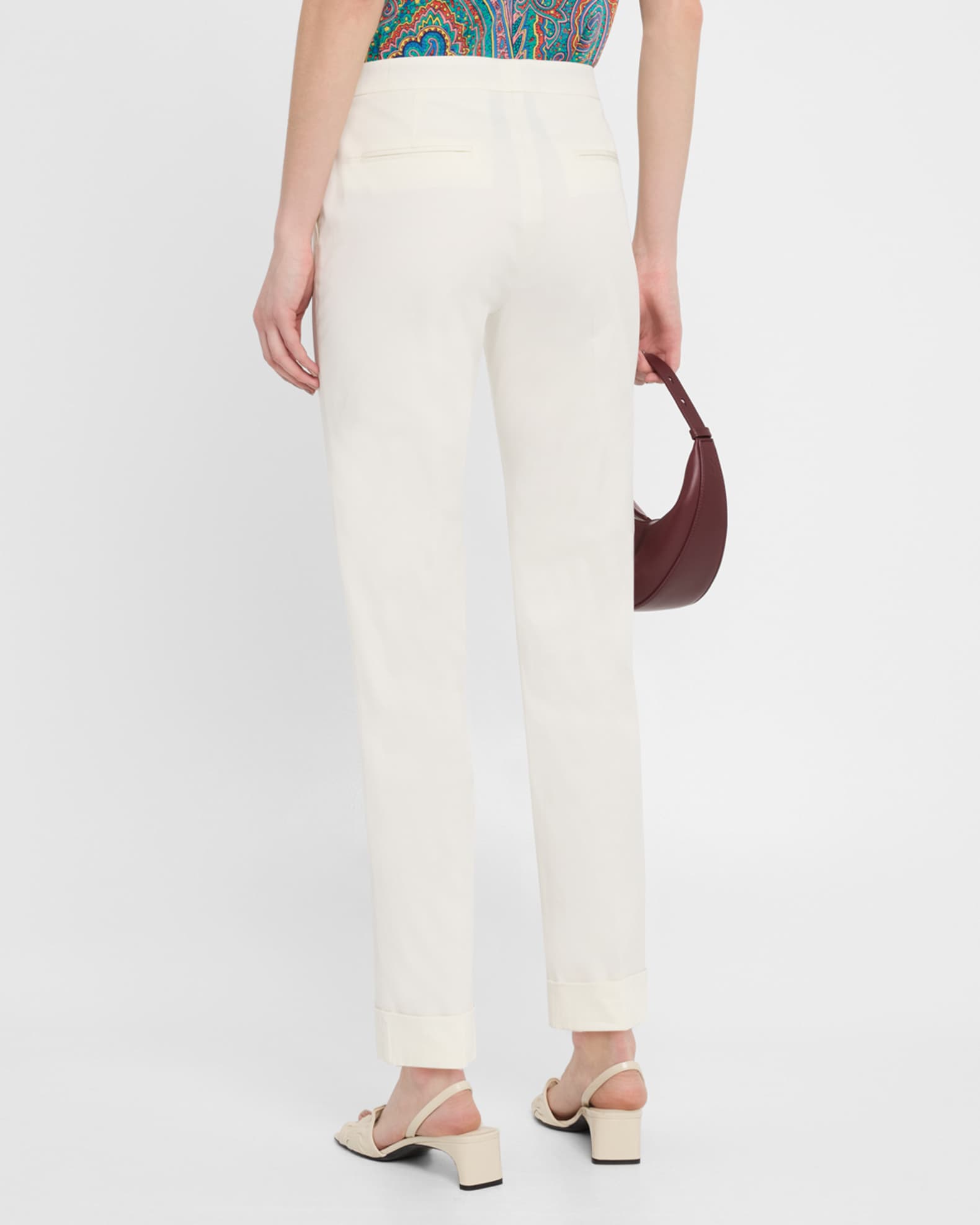 Etro Mid-Rise Stretch Cotton Poplin Cuffed Cigarette Pants Etro Mid-Rise Stretch Cotton Poplin Cuffed Cigarette Pants
