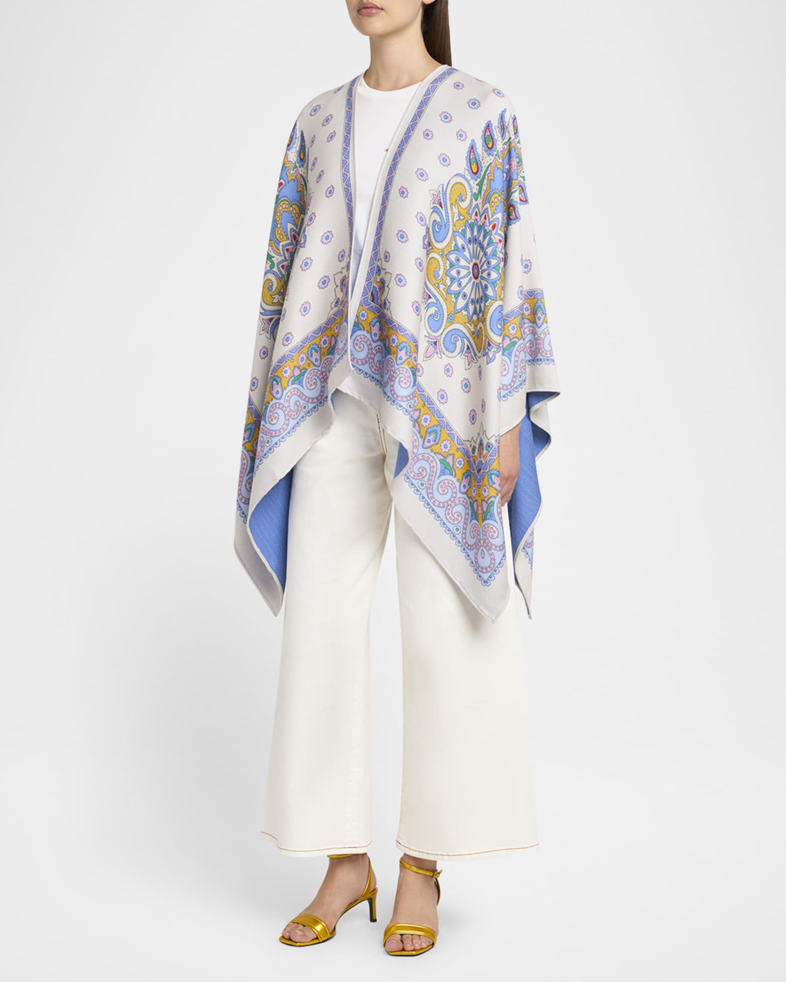 Etro Blue Medallion Wool Reversible Cape | Neiman Marcus