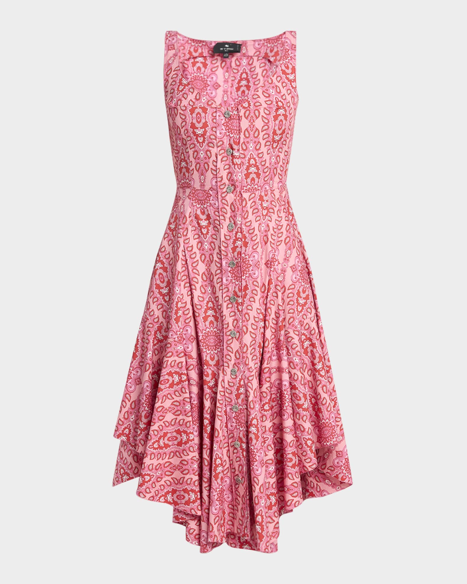 Etro Pink Medallion Button-Front Cotton Poplin Dress | Neiman Marcus