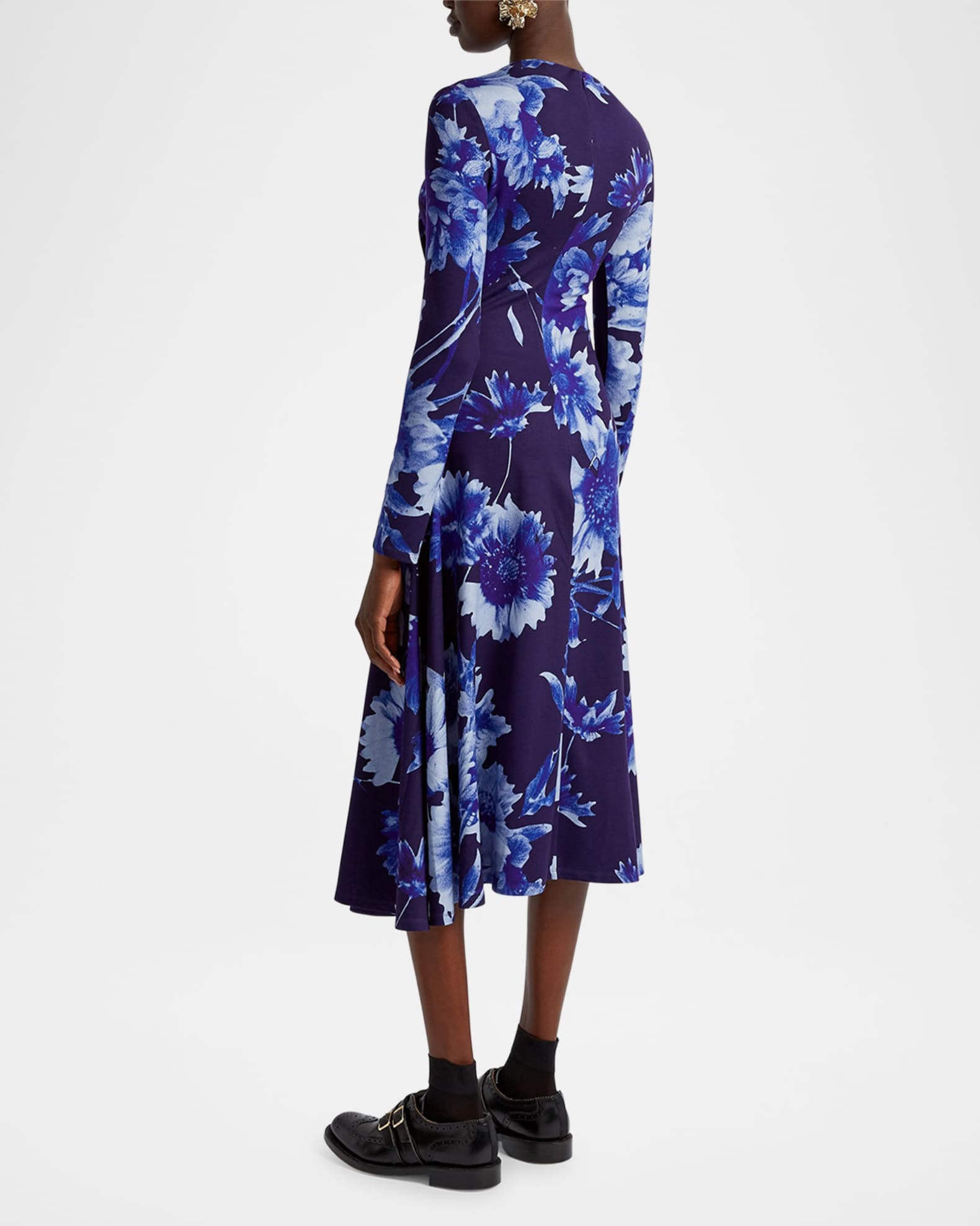 Erdem Floral Draped Long Sleeve Midi Dress | Neiman Marcus