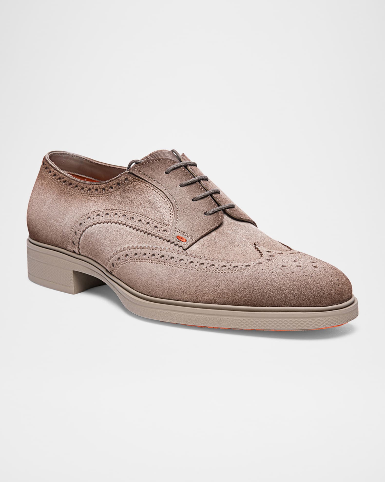 Santoni Men's Easy Suede Brogue Wingtip Derby Shoes | Neiman Marcus