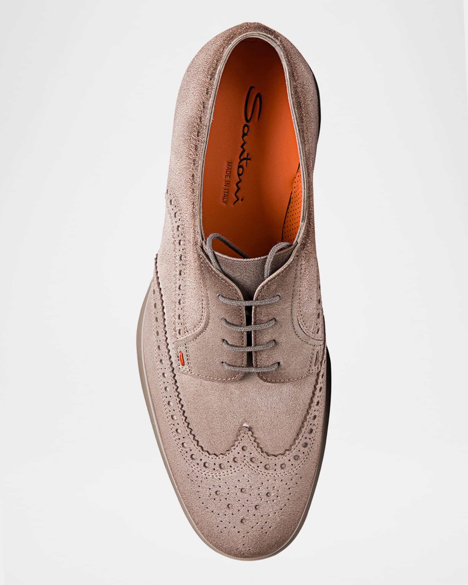 Santoni Men's Easy Suede Brogue Wingtip Derby Shoes | Neiman Marcus