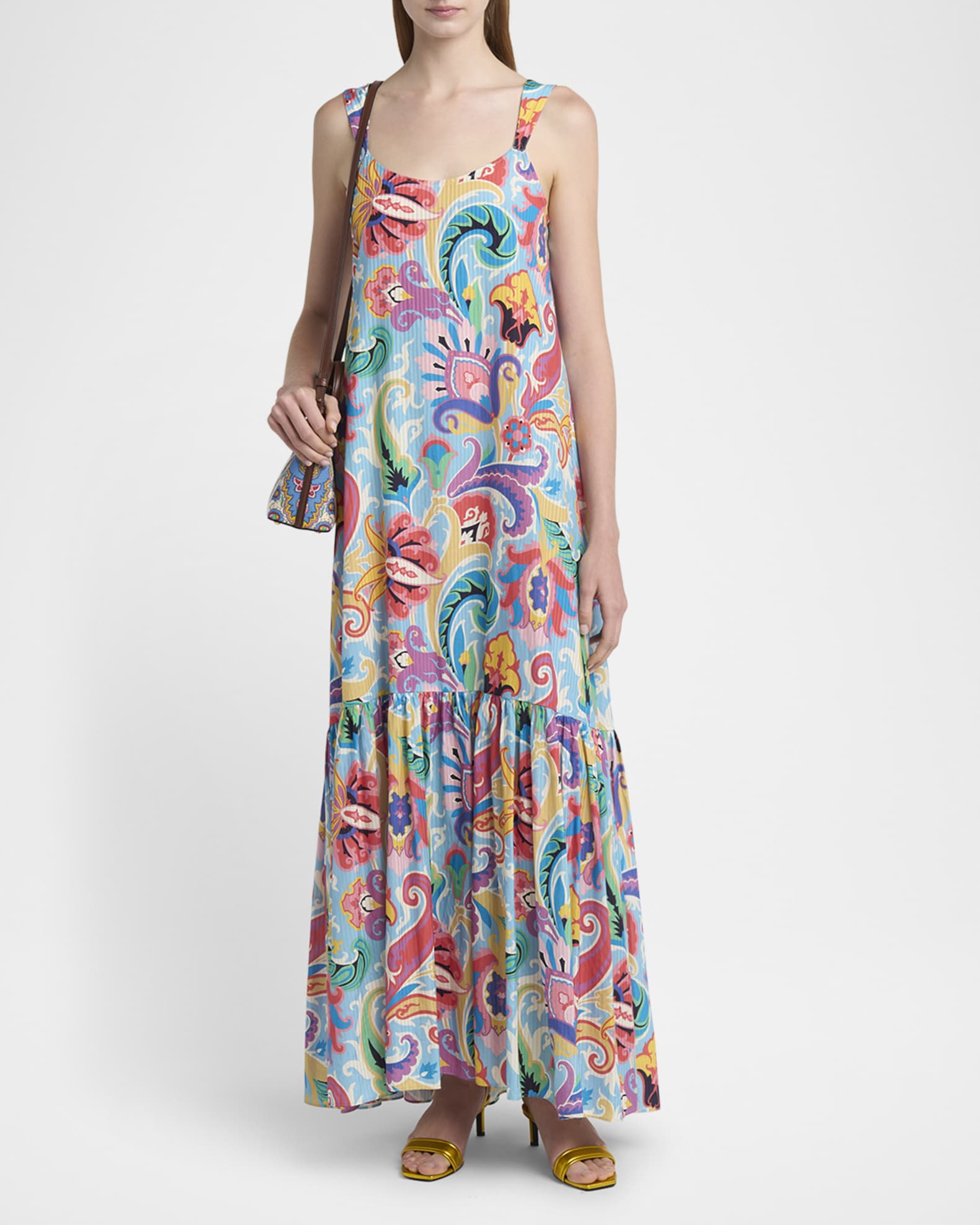 Etro Blue Summer-Print Cotton Voile Maxi Sundress | Neiman Marcus