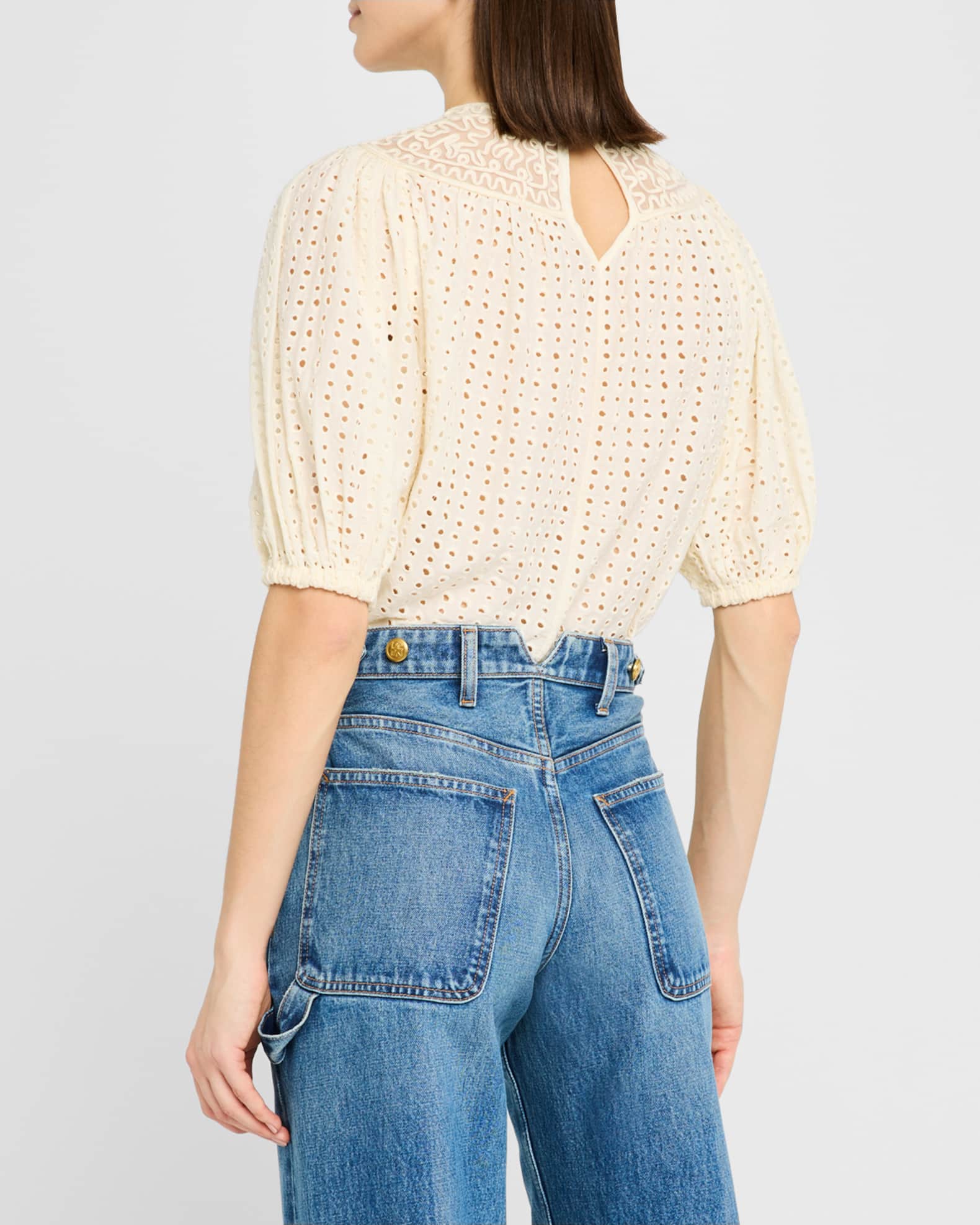 Ulla Johnson Amina Eyelet Puff-Sleeve Top | Neiman Marcus