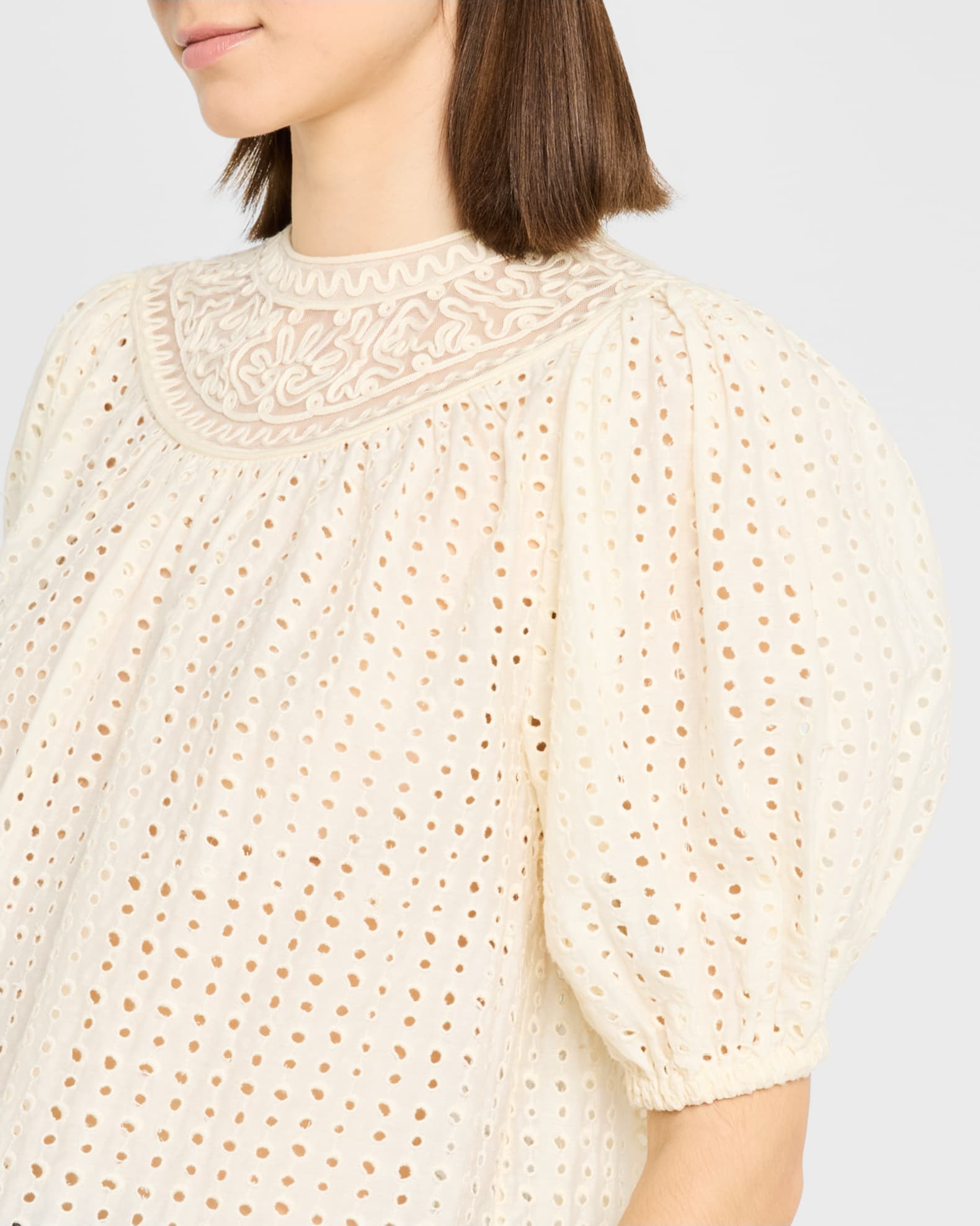 Ulla Johnson Amina Eyelet Puff-Sleeve Top | Neiman Marcus