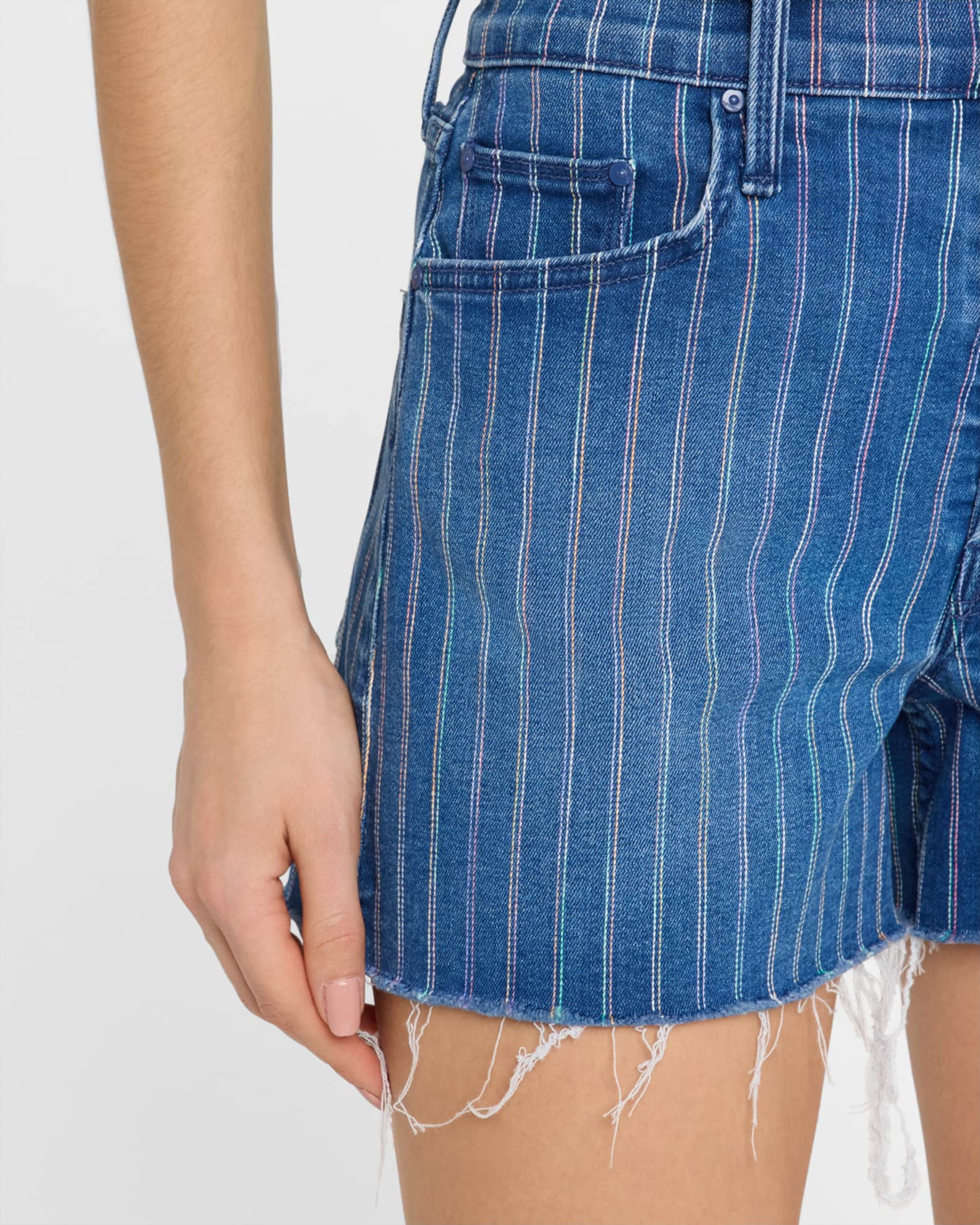 MOTHER The Skipper Short N Long Fray Denim Shorts | Neiman Marcus