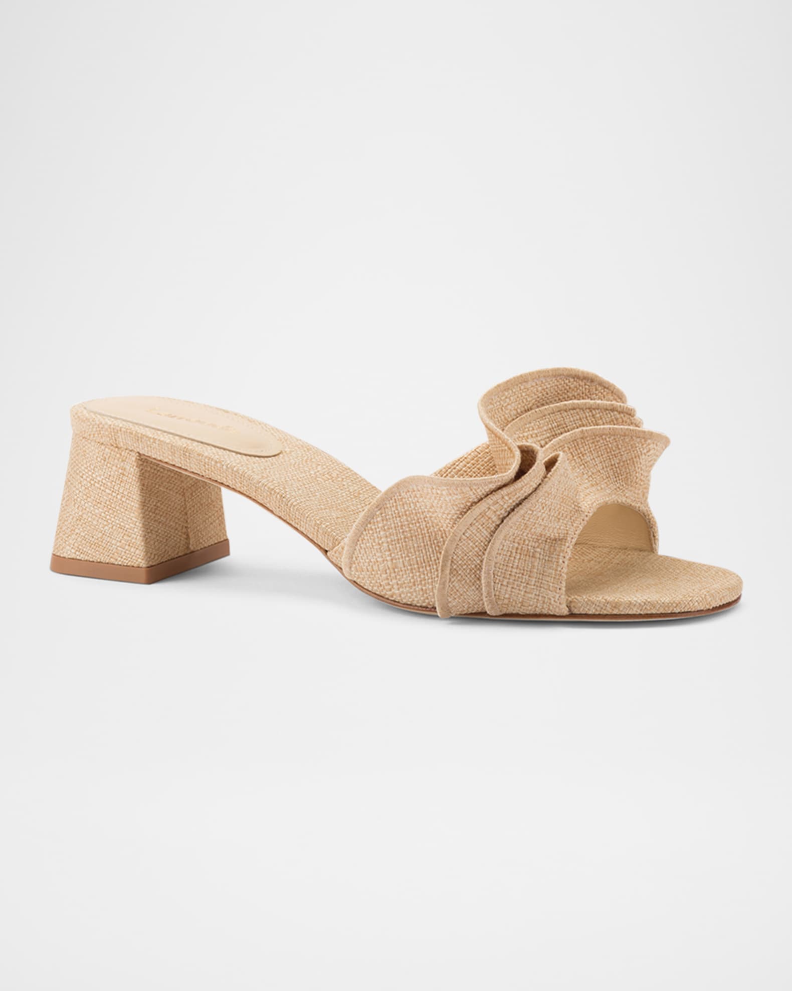 Larroude Brigitte Raffia Ruffle Mule Sandals | Neiman Marcus