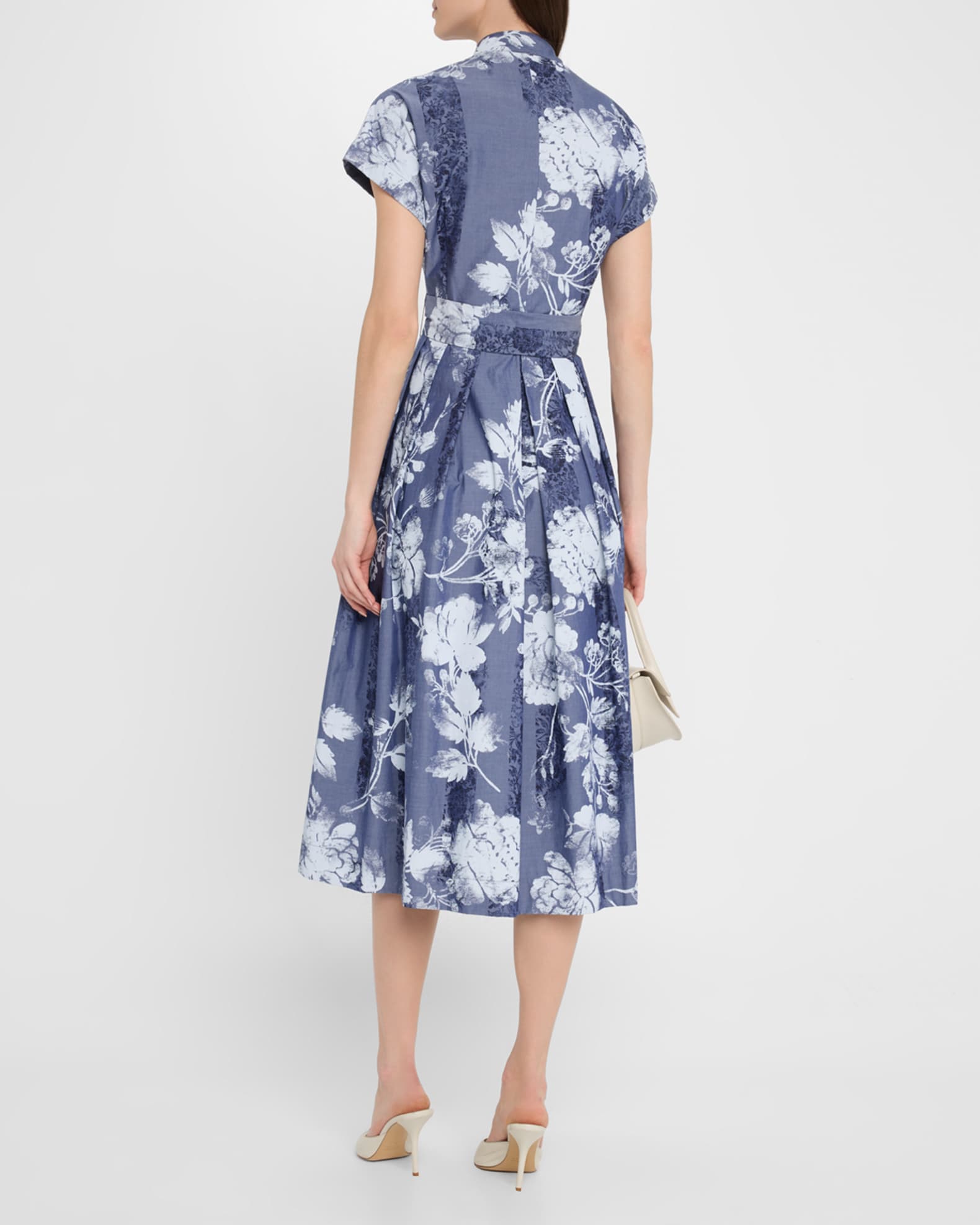 Eleventy Pleated Floral-Print Cotton Midi Dress | Neiman Marcus