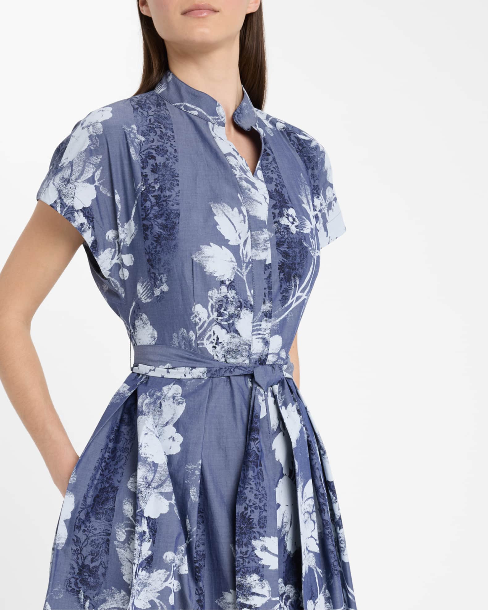 Eleventy Pleated Floral-Print Cotton Midi Dress | Neiman Marcus