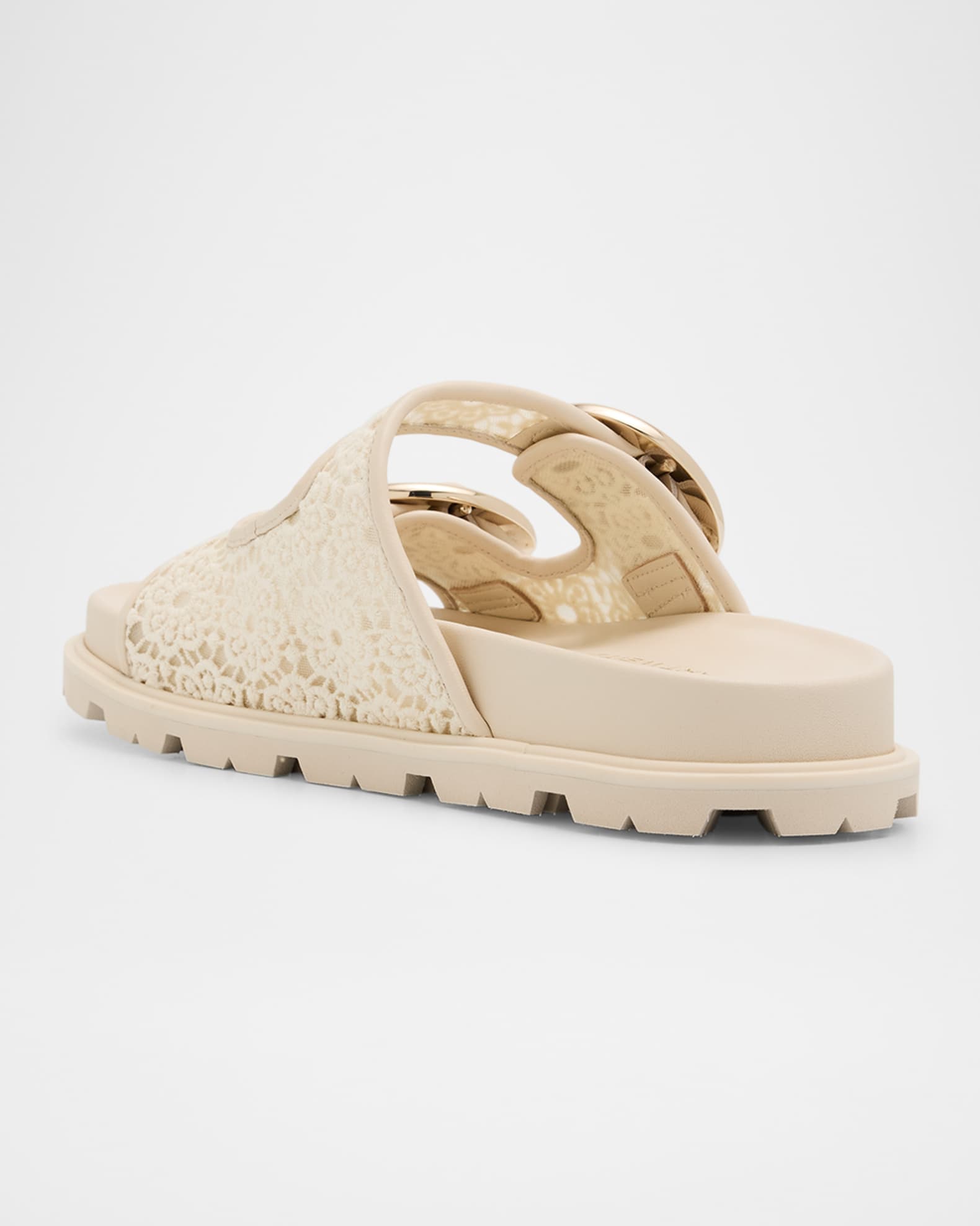 Stuart Weitzman Benni Lace Double-Buckle Slide Sandals | Neiman Marcus