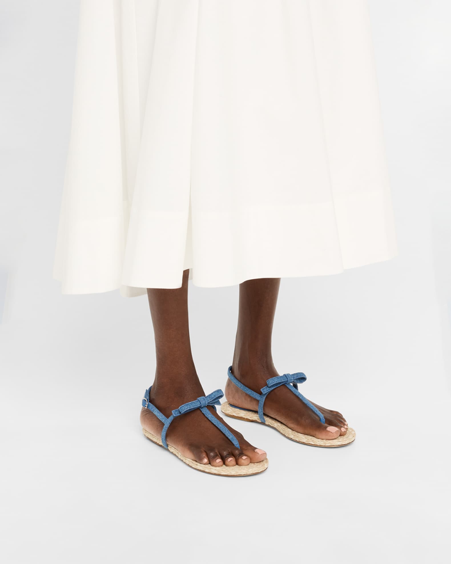 Stuart Weitzman Felicity Denim Bow T-Strap Sandals | Neiman Marcus
