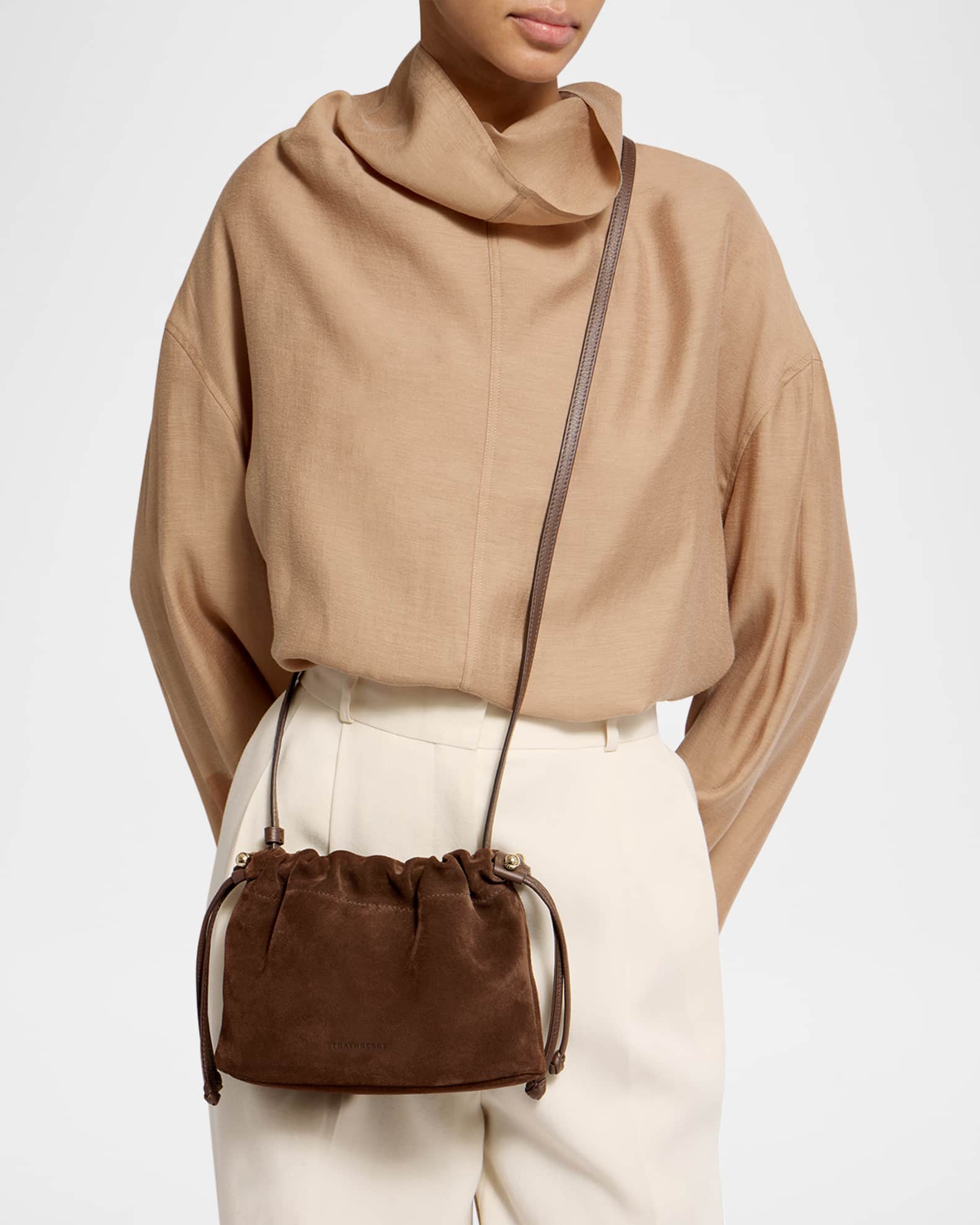 STRATHBERRY Charlotte Suede Drawstring Crossbody Bag | Neiman Marcus