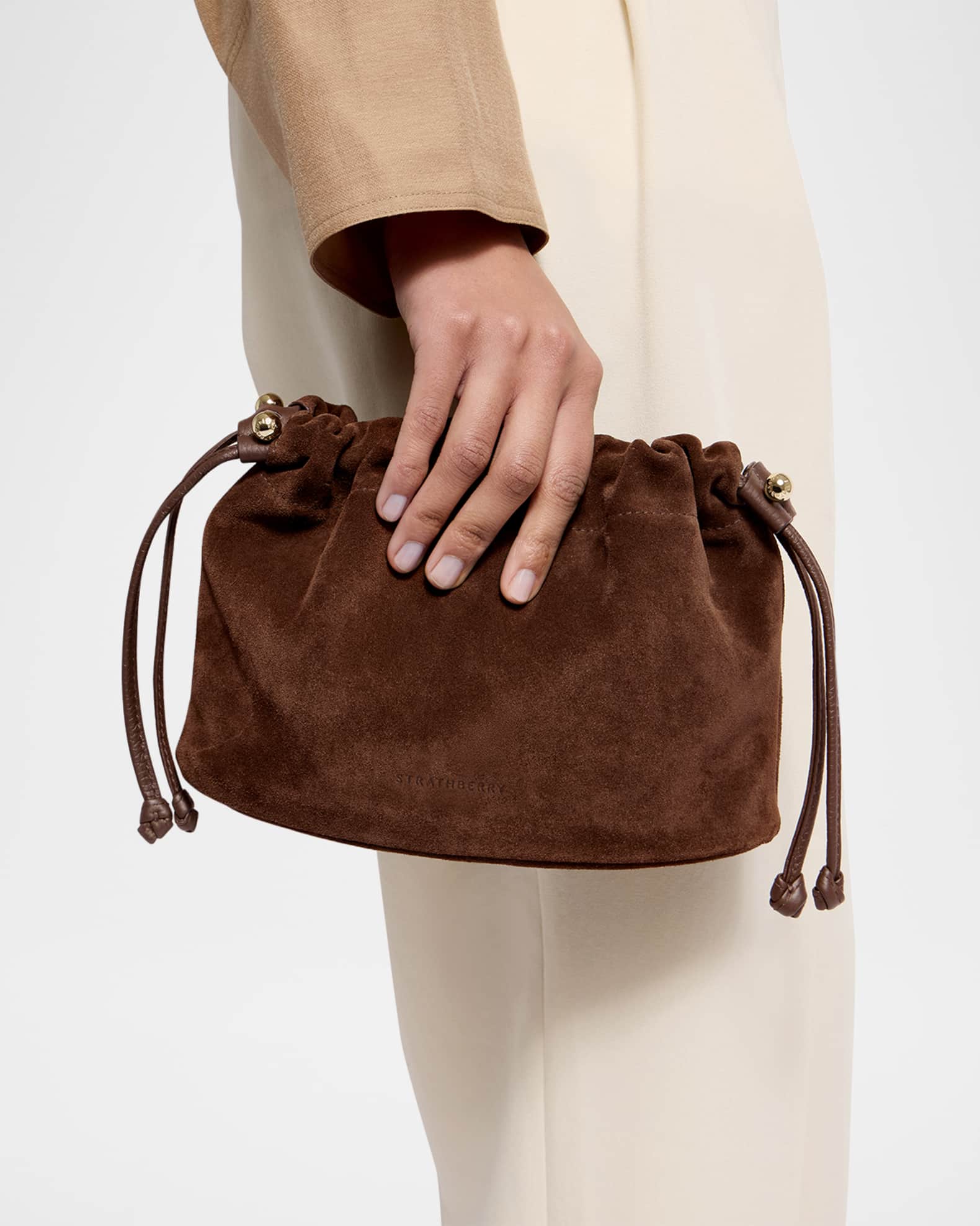 STRATHBERRY Charlotte Suede Drawstring Crossbody Bag | Neiman Marcus