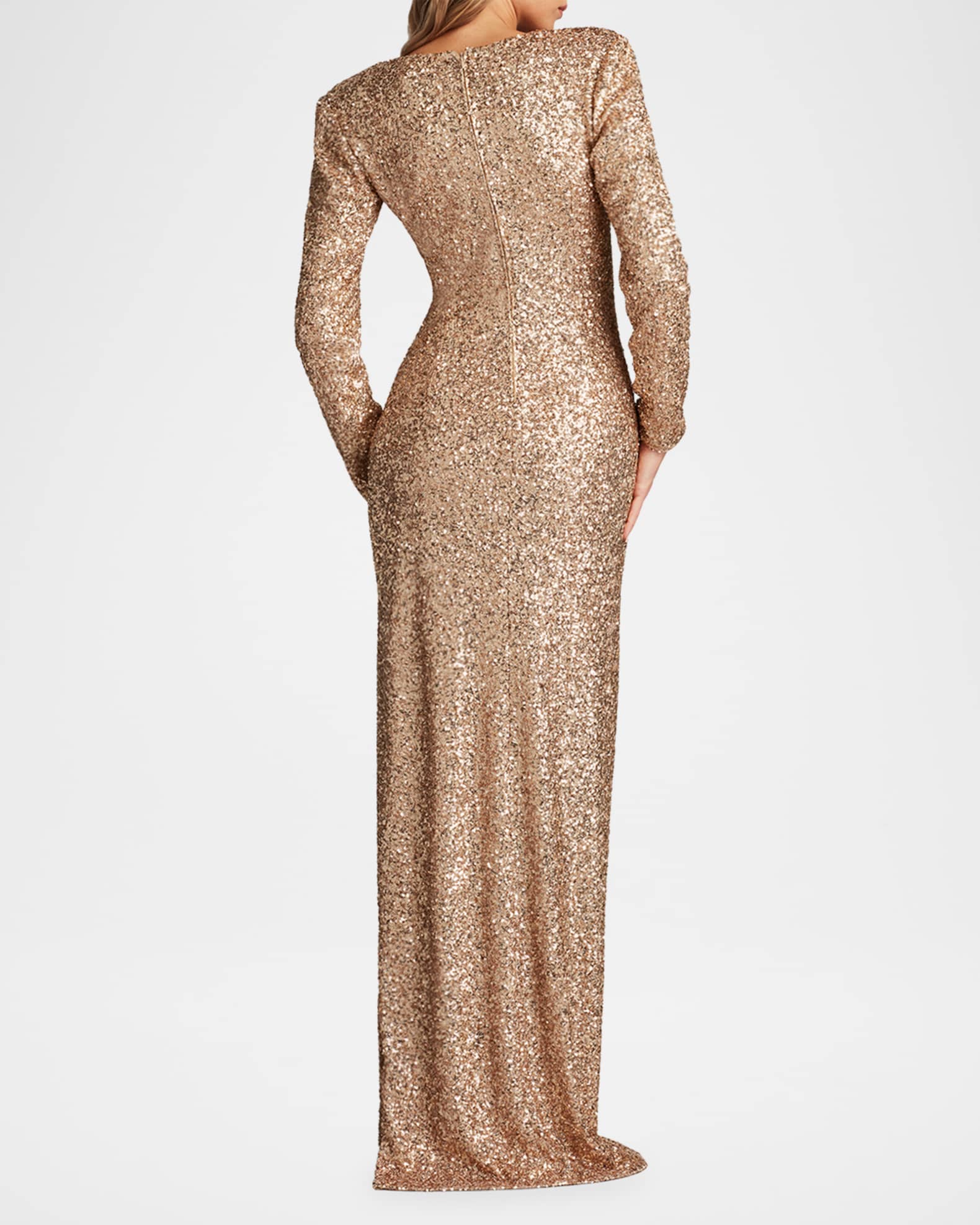 SHO by Tadashi Shoji Deep V-Neck Sequin Column Gown | Neiman Marcus