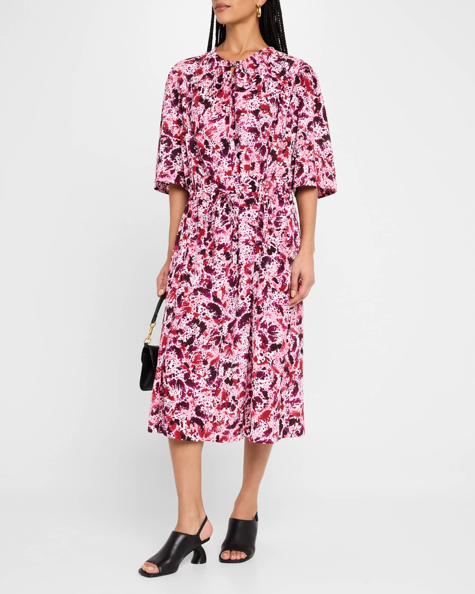 Dries Van Noten Daffie Short-Sleeve Drawstring Dress | Neiman Marcus