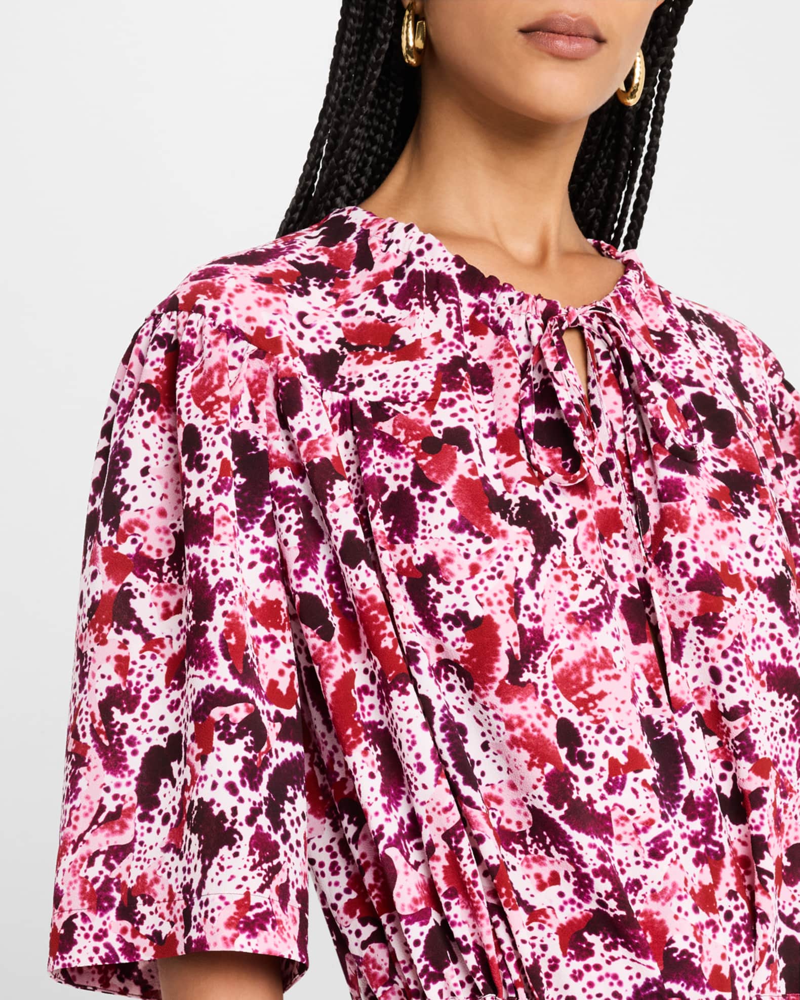 Dries Van Noten Daffie Short-Sleeve Drawstring Dress | Neiman Marcus