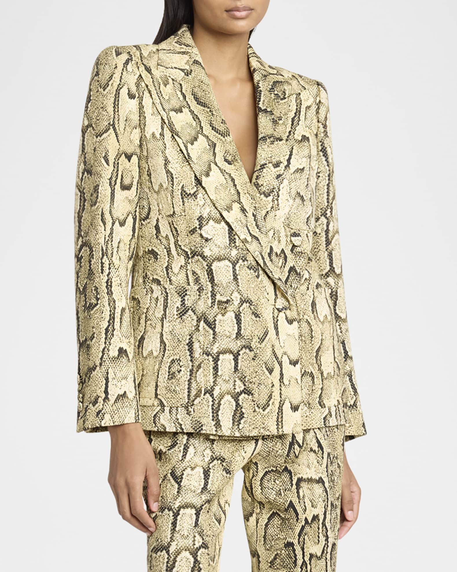 Dries Van Noten Snakeskin-Print Double-Breasted Blazer | Neiman Marcus