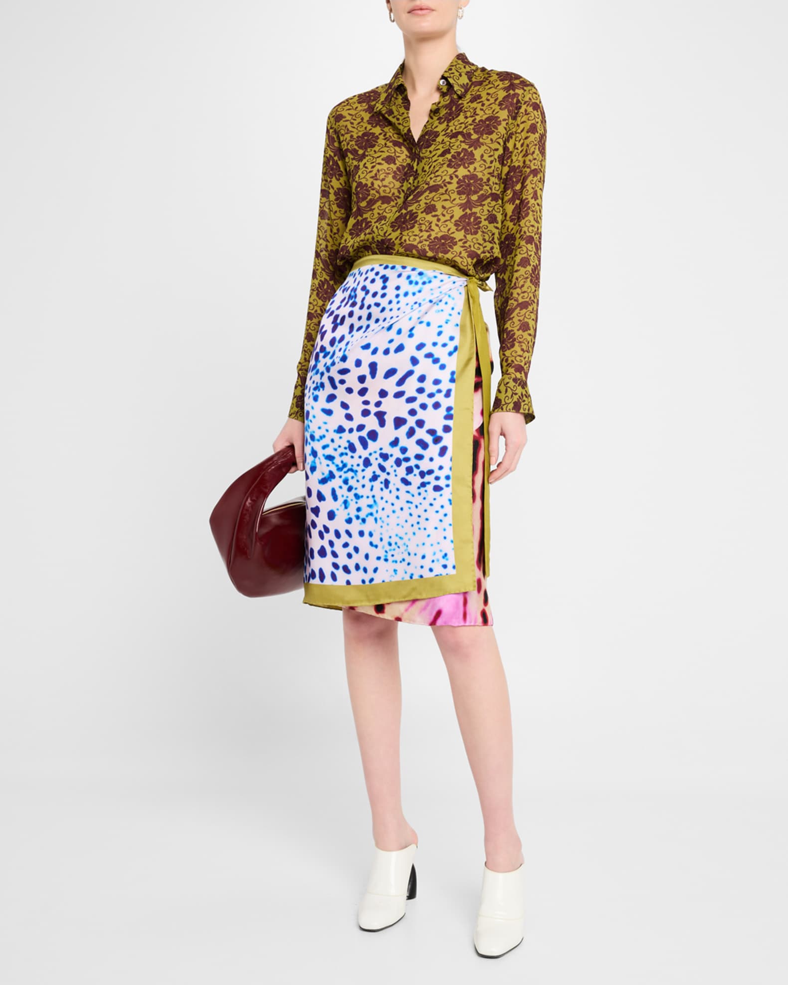 Dries Van Noten Scarfy Mixed-Print Wrap Silk Skirt | Neiman Marcus