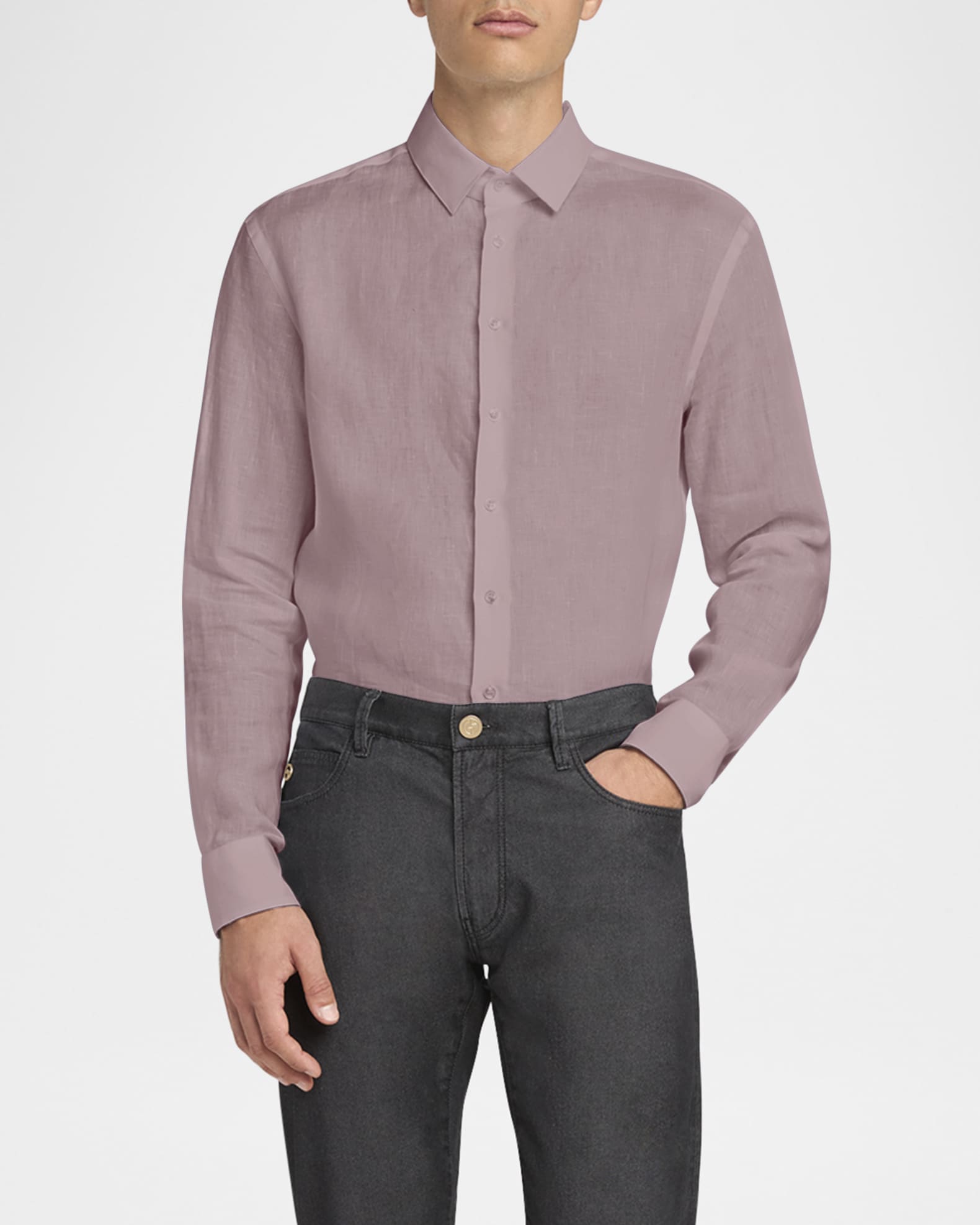 Giorgio Armani Men's Classic Solid Linen Sport Shirt | Neiman Marcus