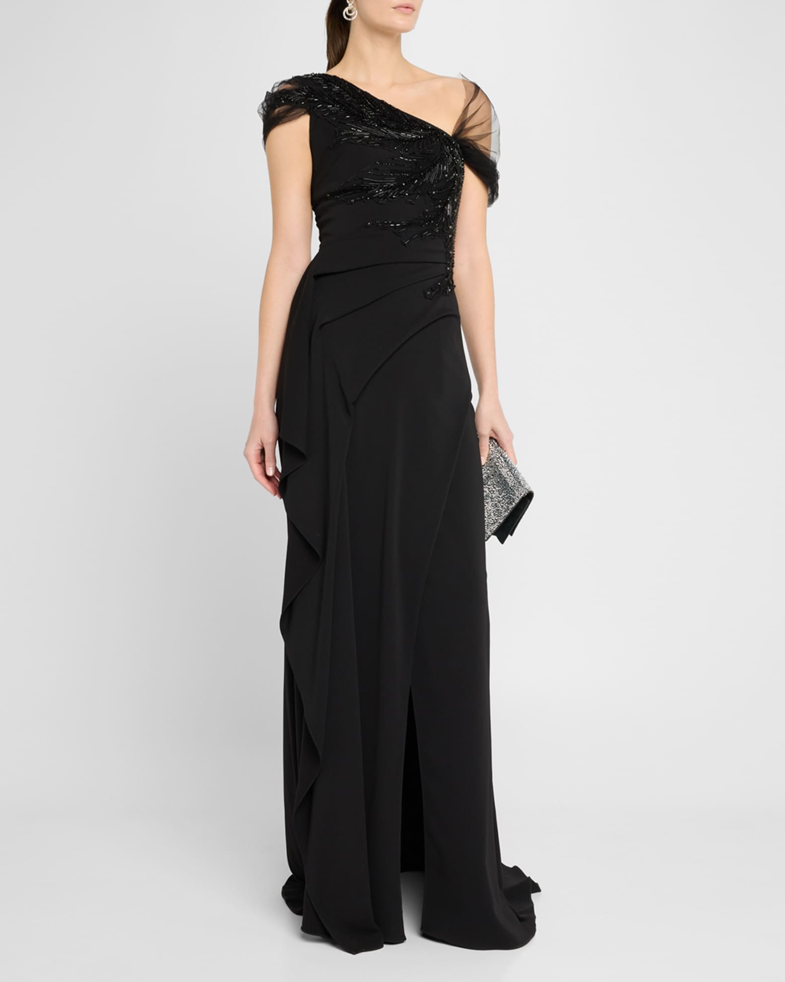 Atelier Prabal Gurung Imogen Beaded Tulle Draped Gown | Neiman Marcus