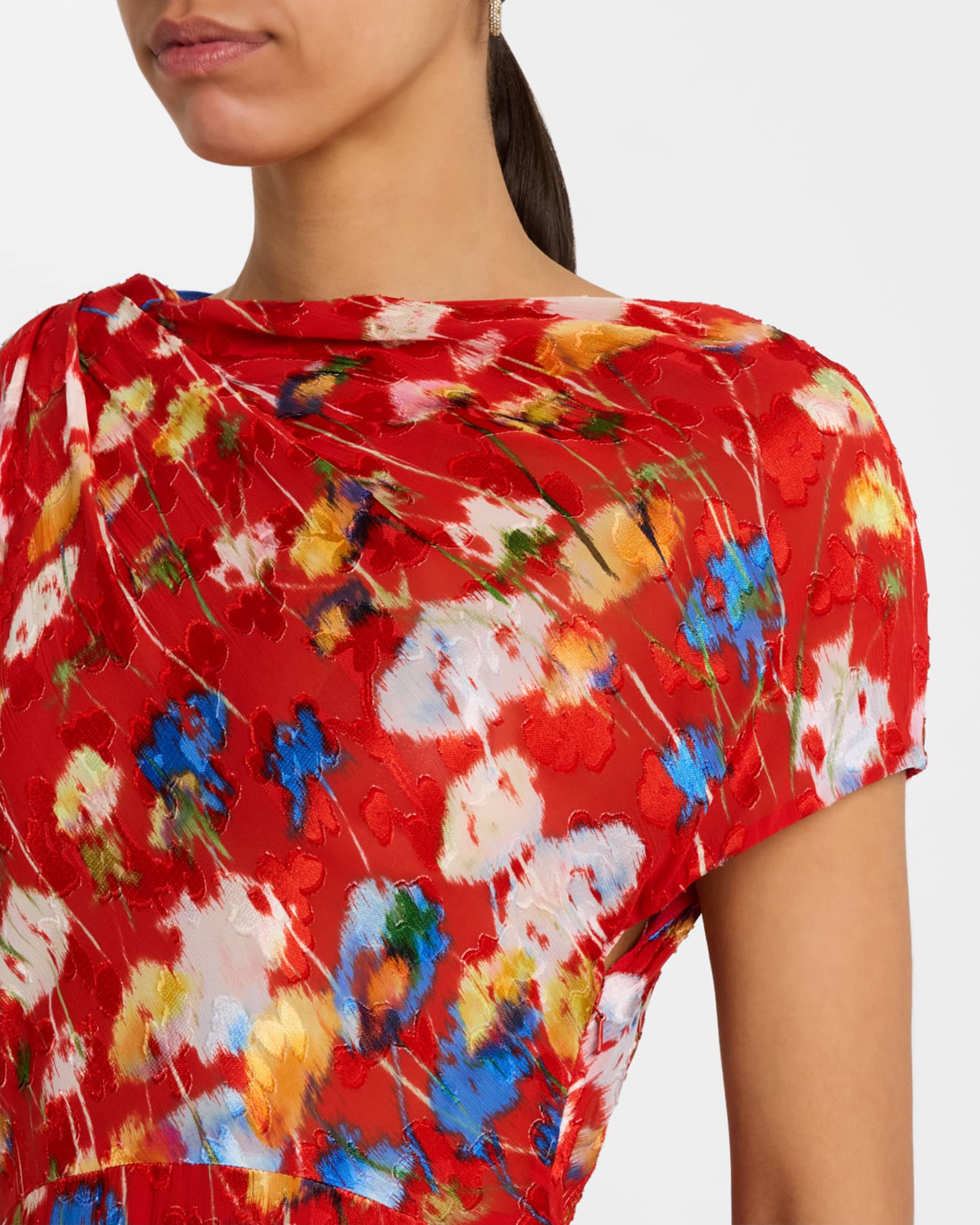 Lela Rose Floral Jacquard Draped-Shoulder Ankle Sheath Dress | Neiman ...