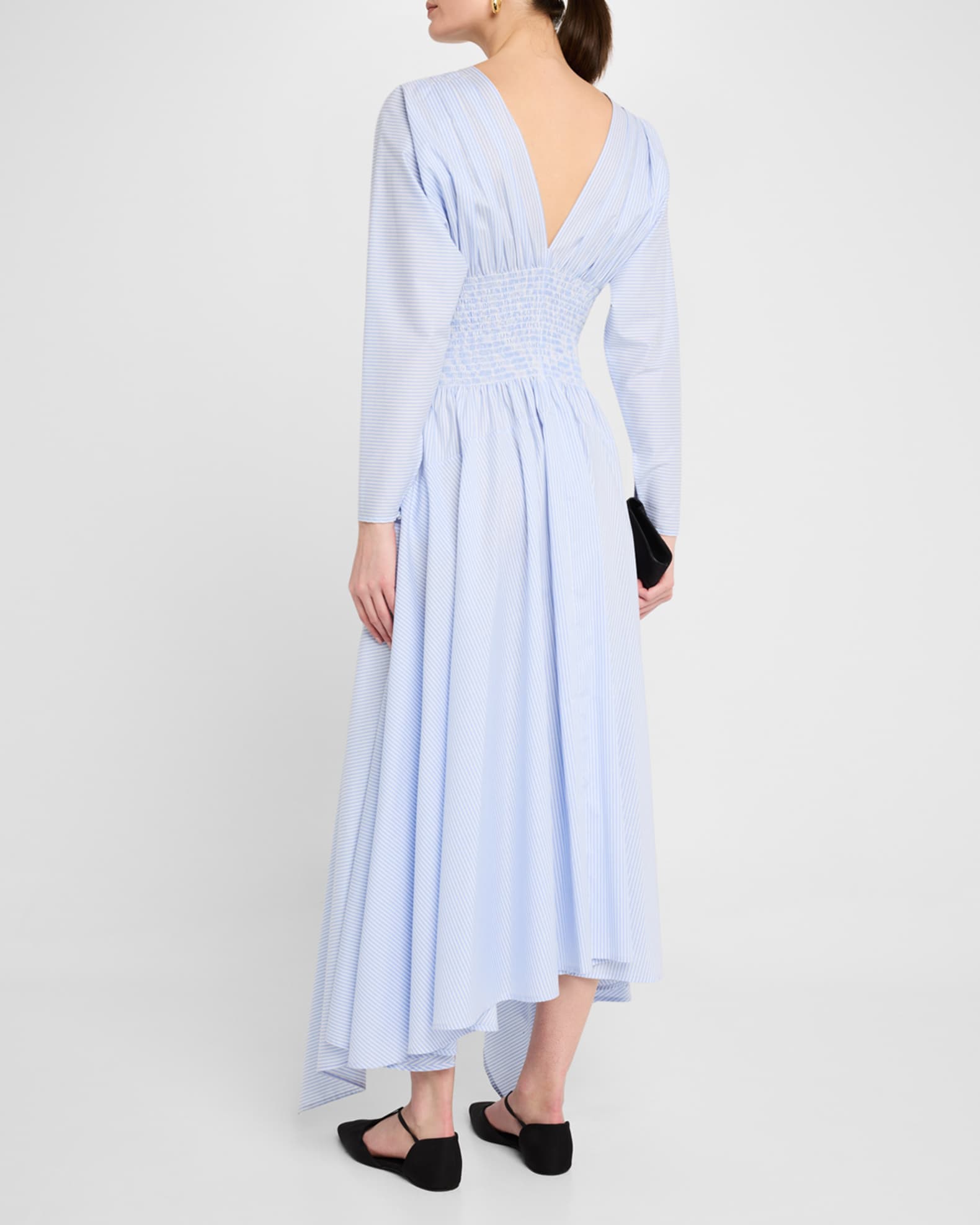 Salon 1884 Camicia Shirred Striped Cotton Poplin Maxi Dress | Neiman Marcus