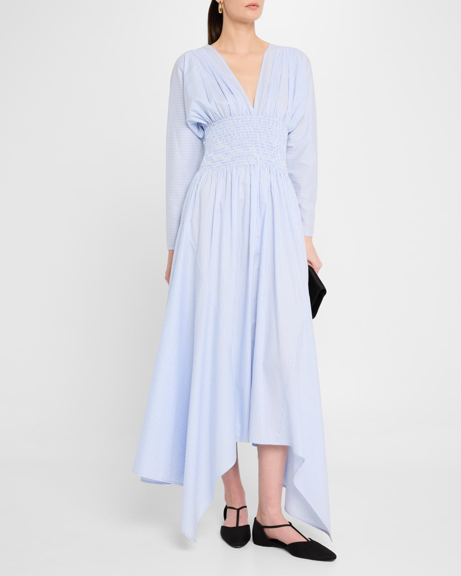 Salon 1884 Camicia Shirred Striped Cotton Poplin Maxi Dress | Neiman Marcus
