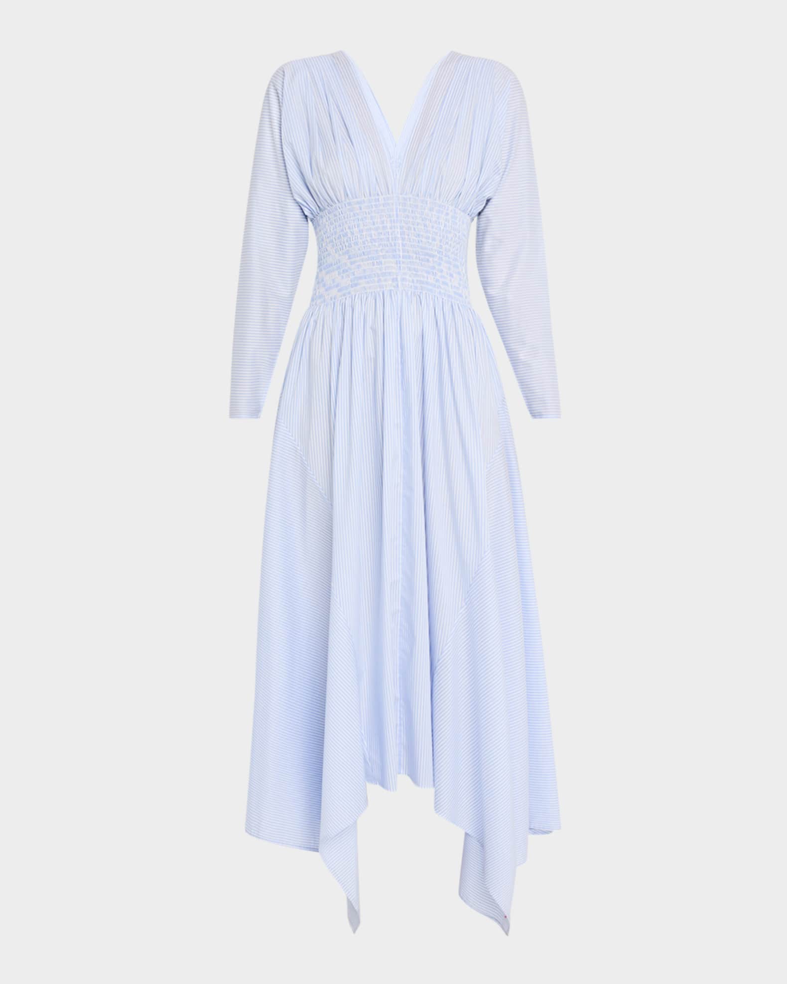 Salon 1884 Camicia Shirred Striped Cotton Poplin Maxi Dress | Neiman Marcus