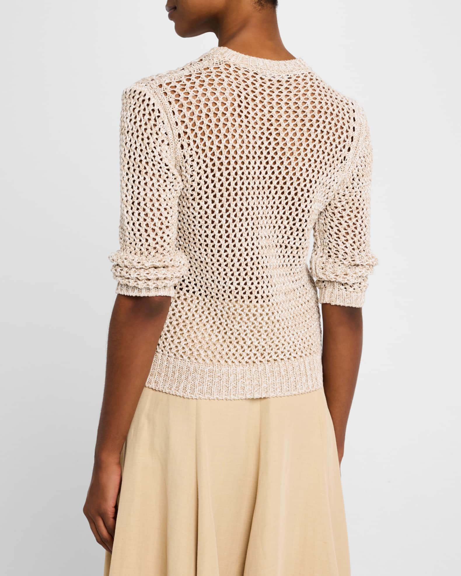 FABIANA FILIPPI Crewneck Cotton Mesh Knit Sweater | Neiman Marcus