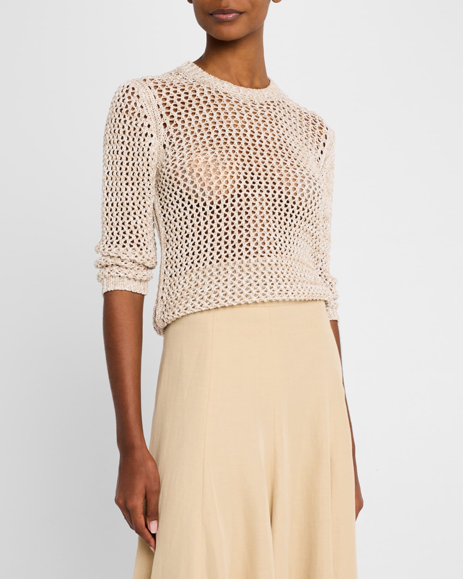 FABIANA FILIPPI Crewneck Cotton Mesh Knit Sweater | Neiman Marcus