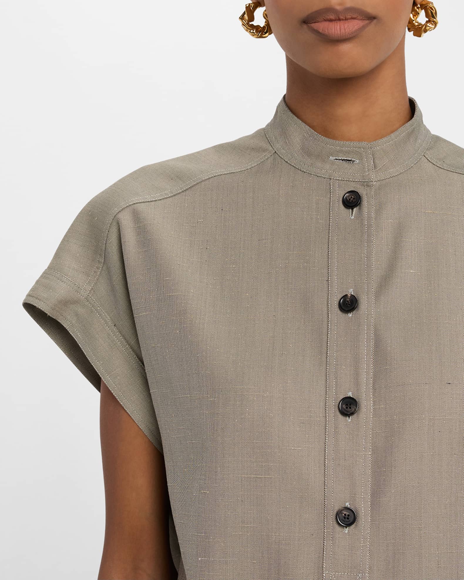 Loro Piana Elody Cap-Sleeve Silk-Wool Shirt | Neiman Marcus