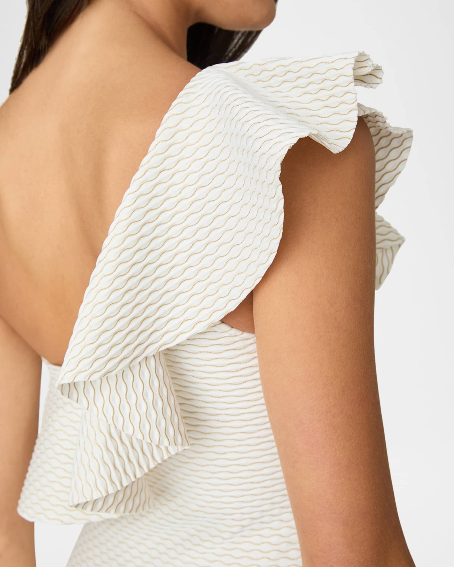 Shoshanna Ruffle Asymmetric One-Piece Swimsuit | Neiman Marcus