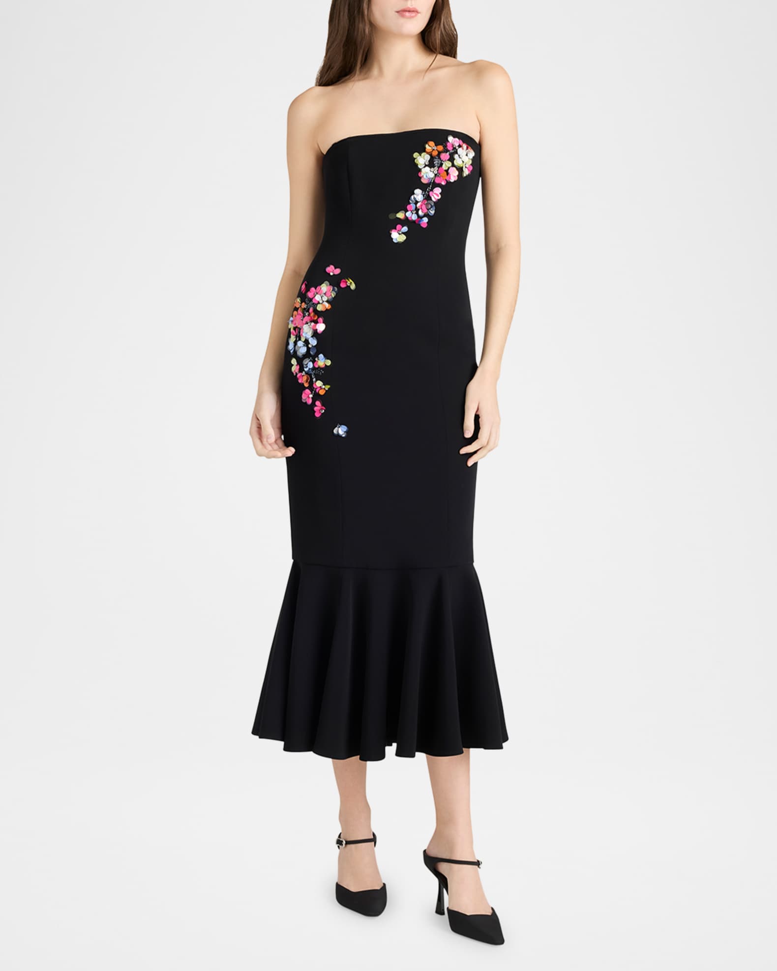 Cinq a Sept Juniper Sequined Strapless Midi Dress | Neiman Marcus