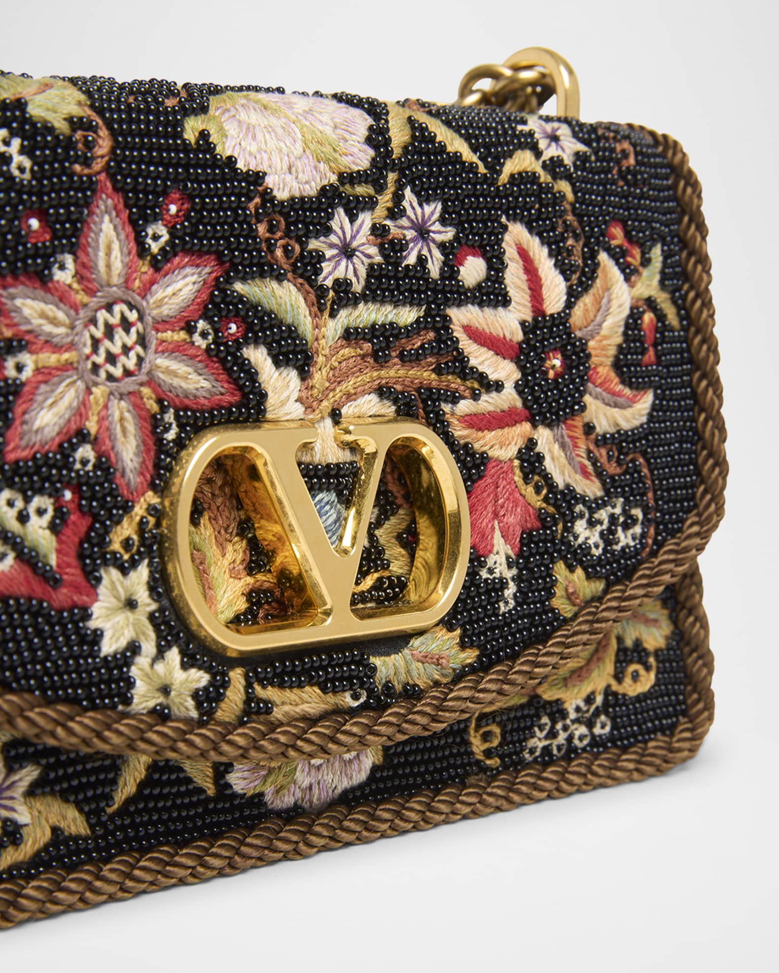 Valentino Garavani Vain Small VLOGO Floral Beaded Shoulder Bag | Neiman ...