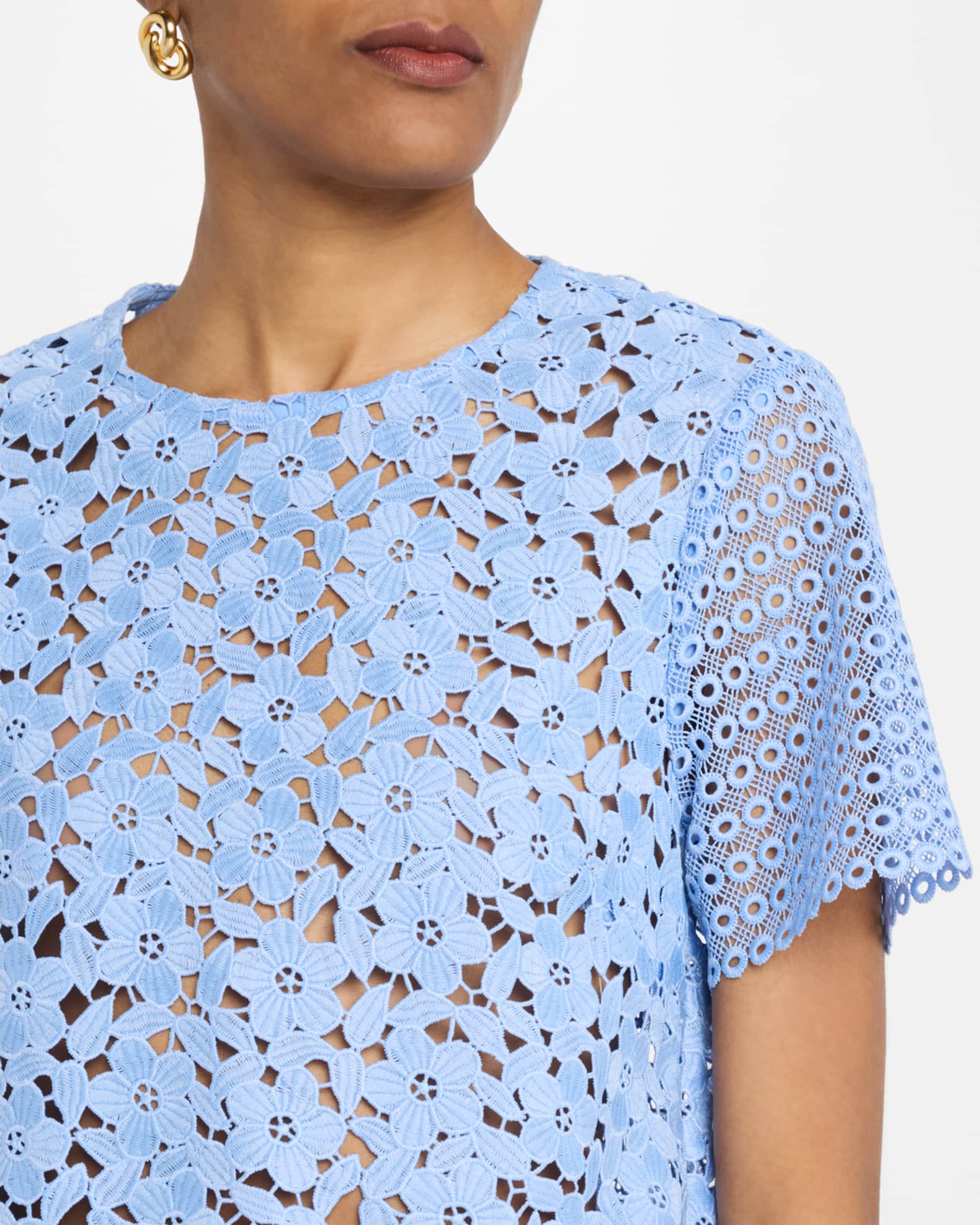 Milly Short-Sleeve Floral & Geometric Lace Top | Neiman Marcus