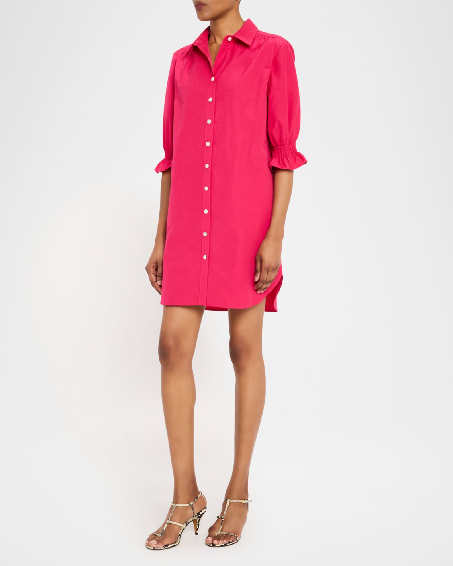 Finley Miller Elbow-Sleeve Techy Taffeta Shirtdress | Neiman Marcus