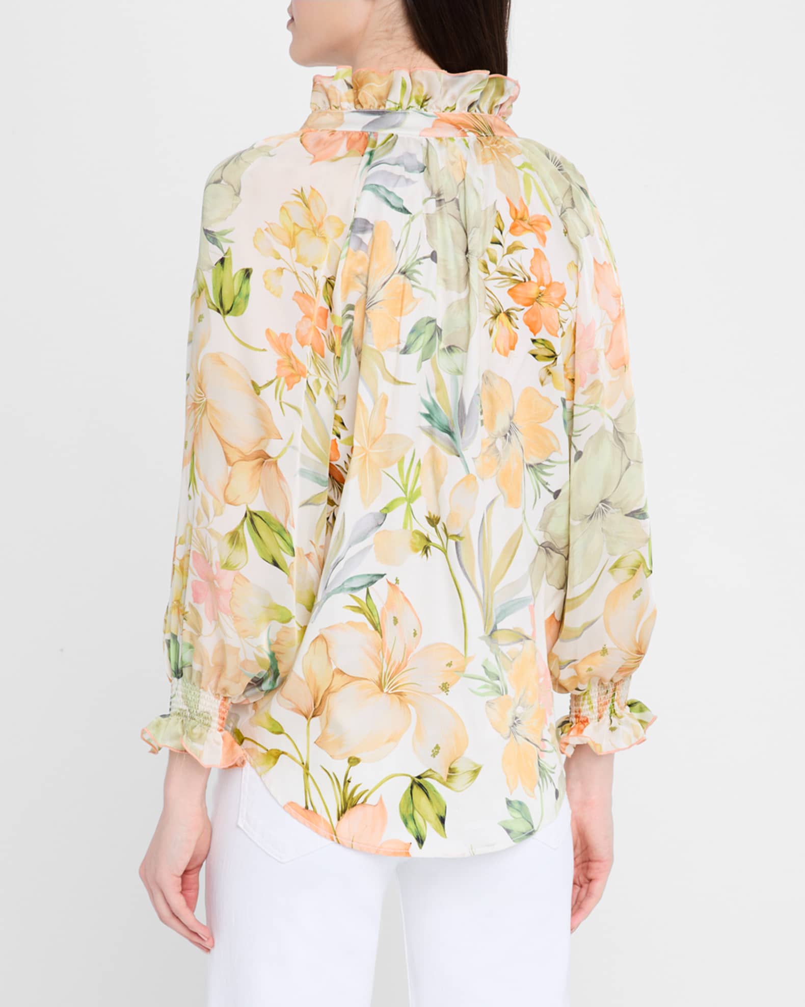 Finley Fiona Floral-Print Ruffle Blouse | Neiman Marcus